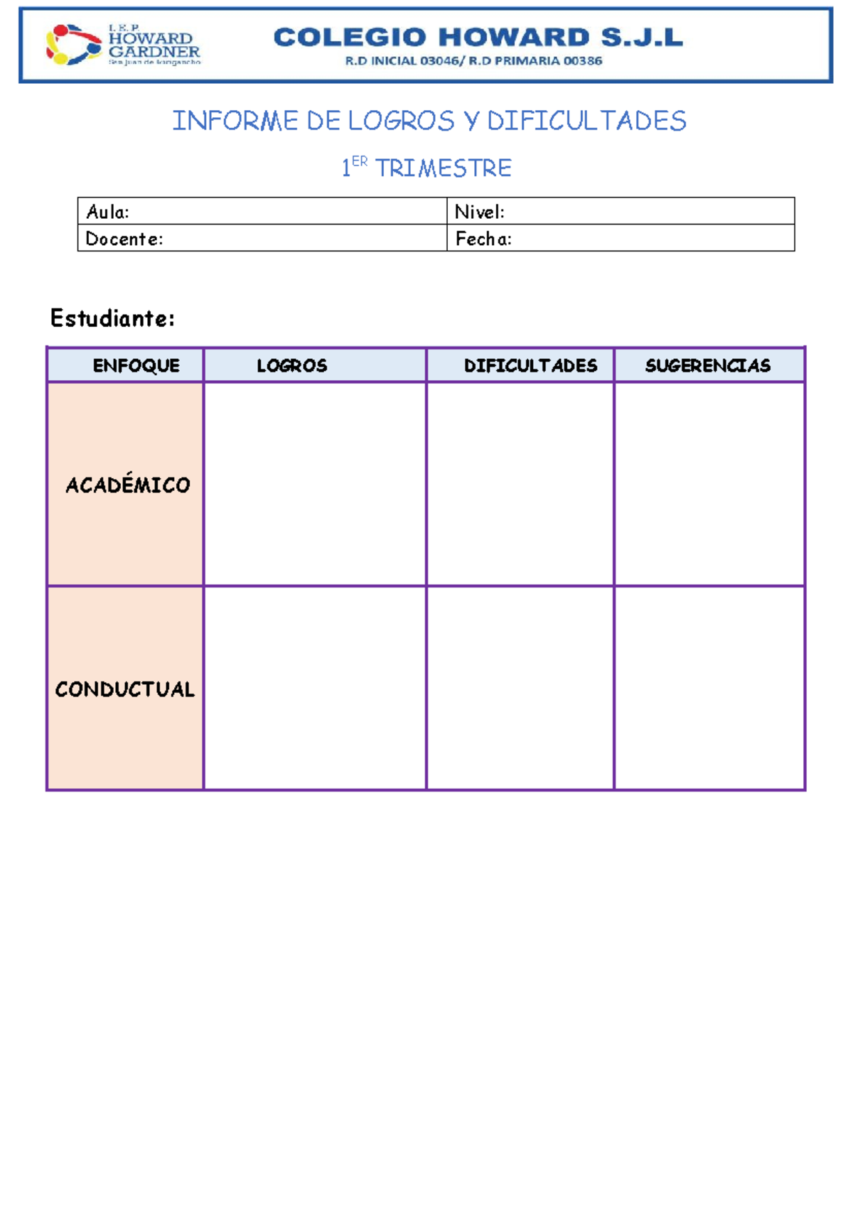 Plantilla Informe de logros y dificultades - Psicología Educativa ...