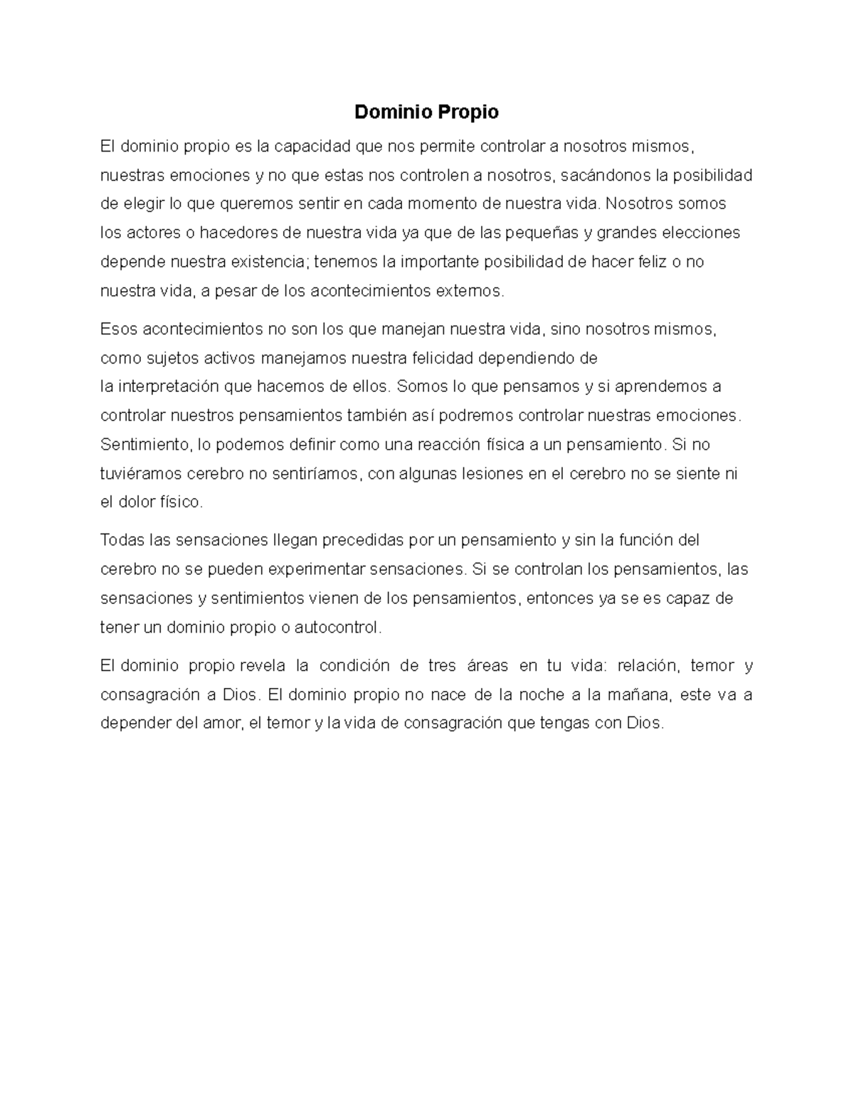 Principio del domino propio - Dominio Propio El dominio propio es la ...