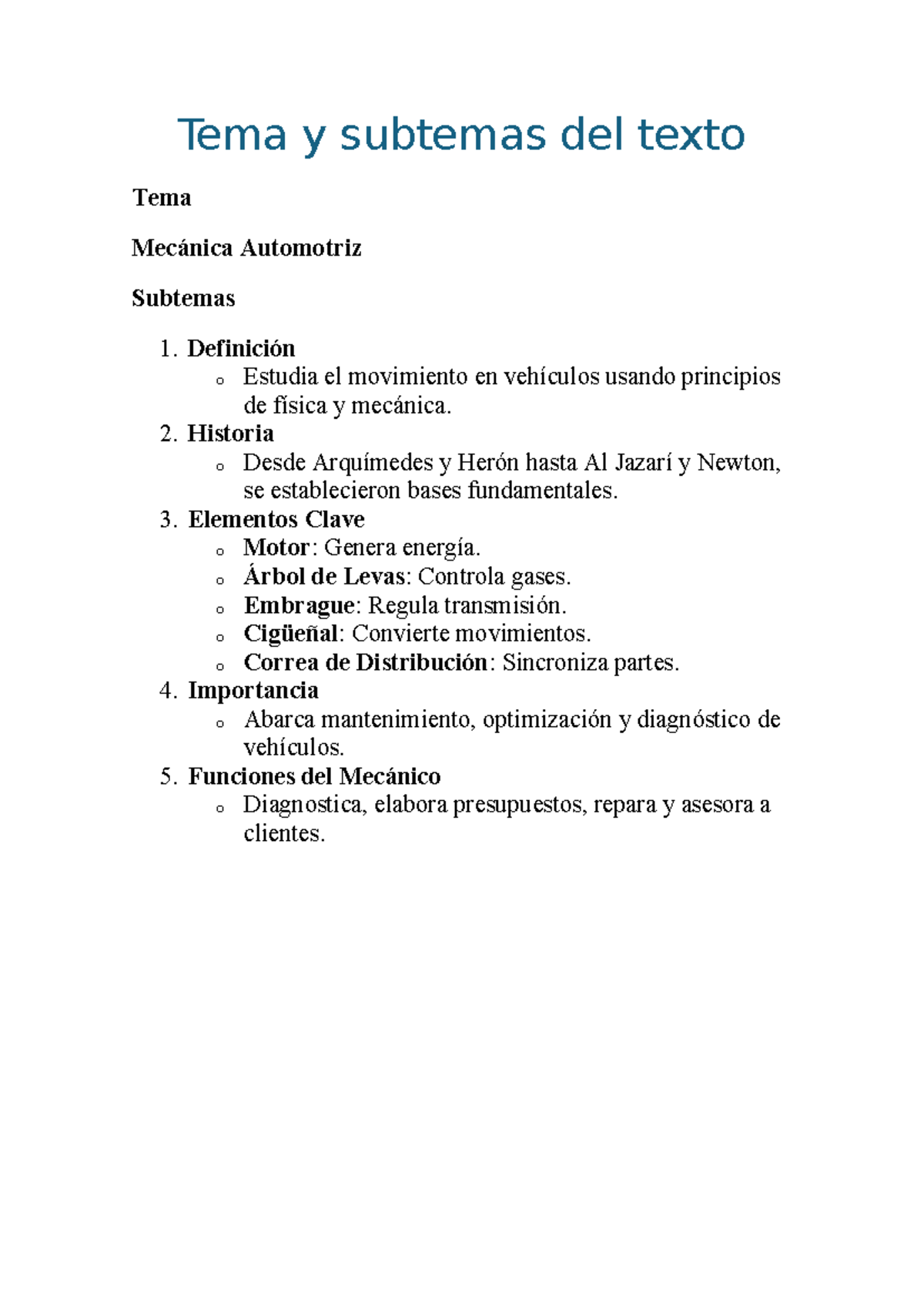 Tema y subtemas del texto - Tema y subtemas del texto Tema Mecánica ...