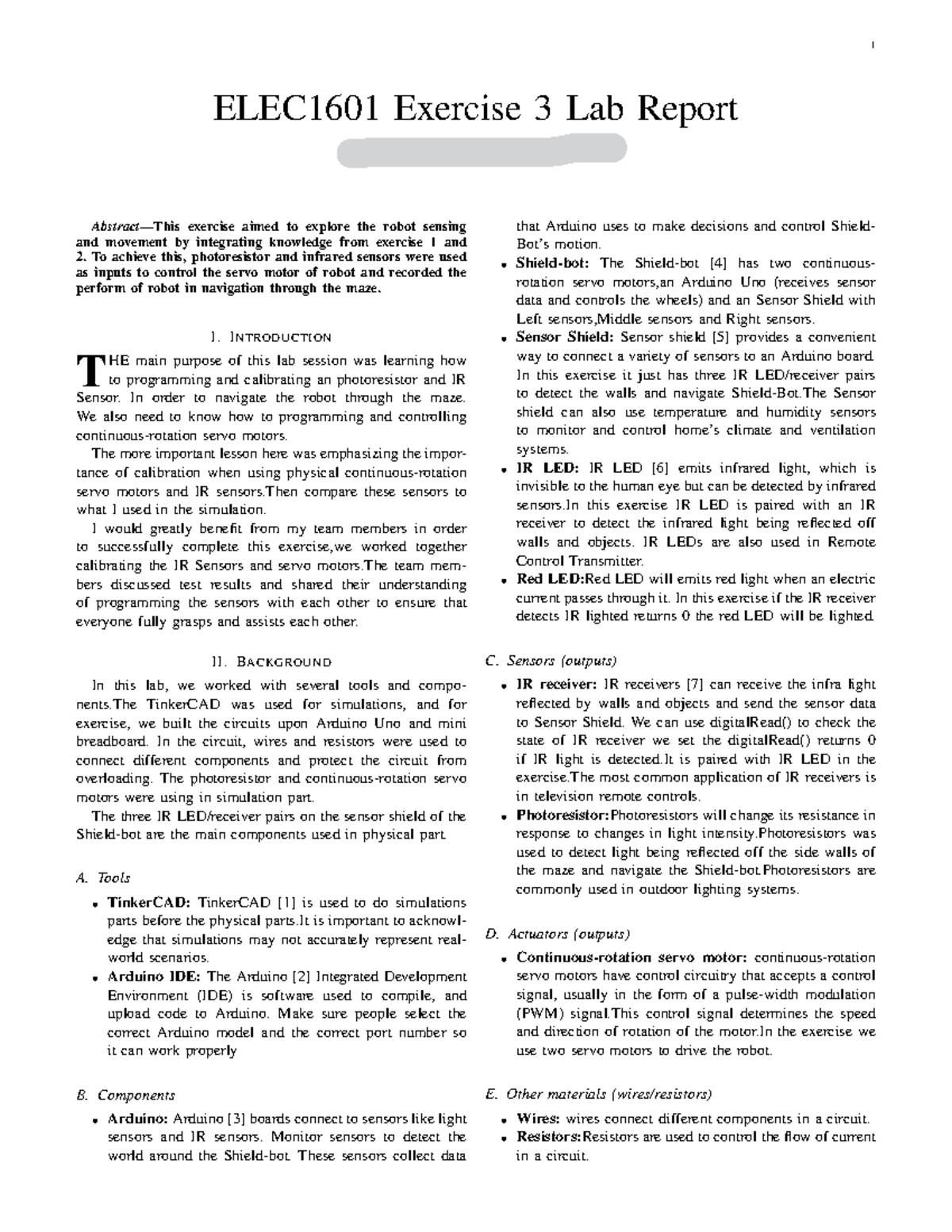 ELEC1601 Exercise Lab Report () - 1 ELEC1601 Exercise 3 Lab Report SID ...
