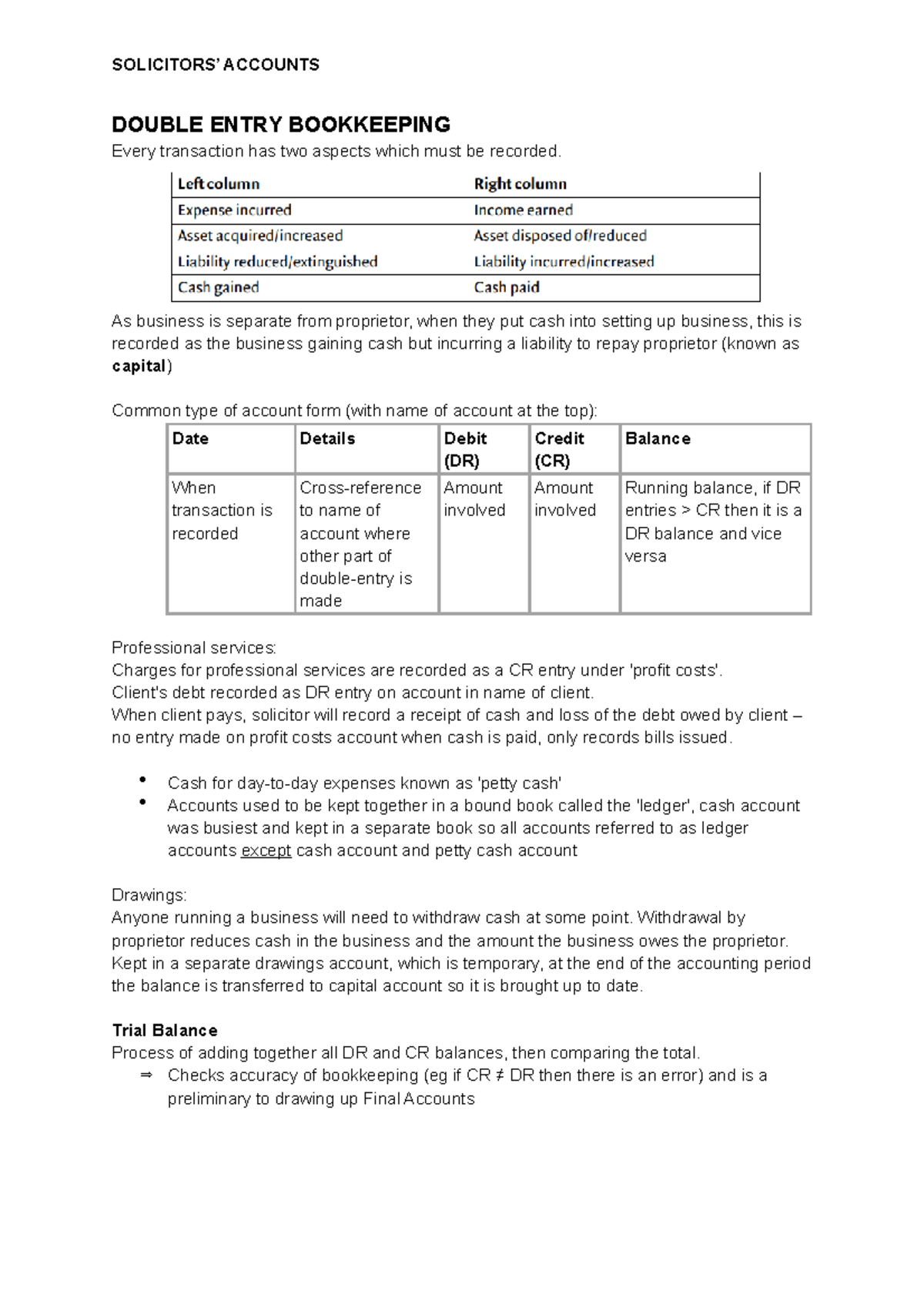 Solicitors Accounts Consolidation - DOUBLE ENTRY BOOKKEEPING Every ...