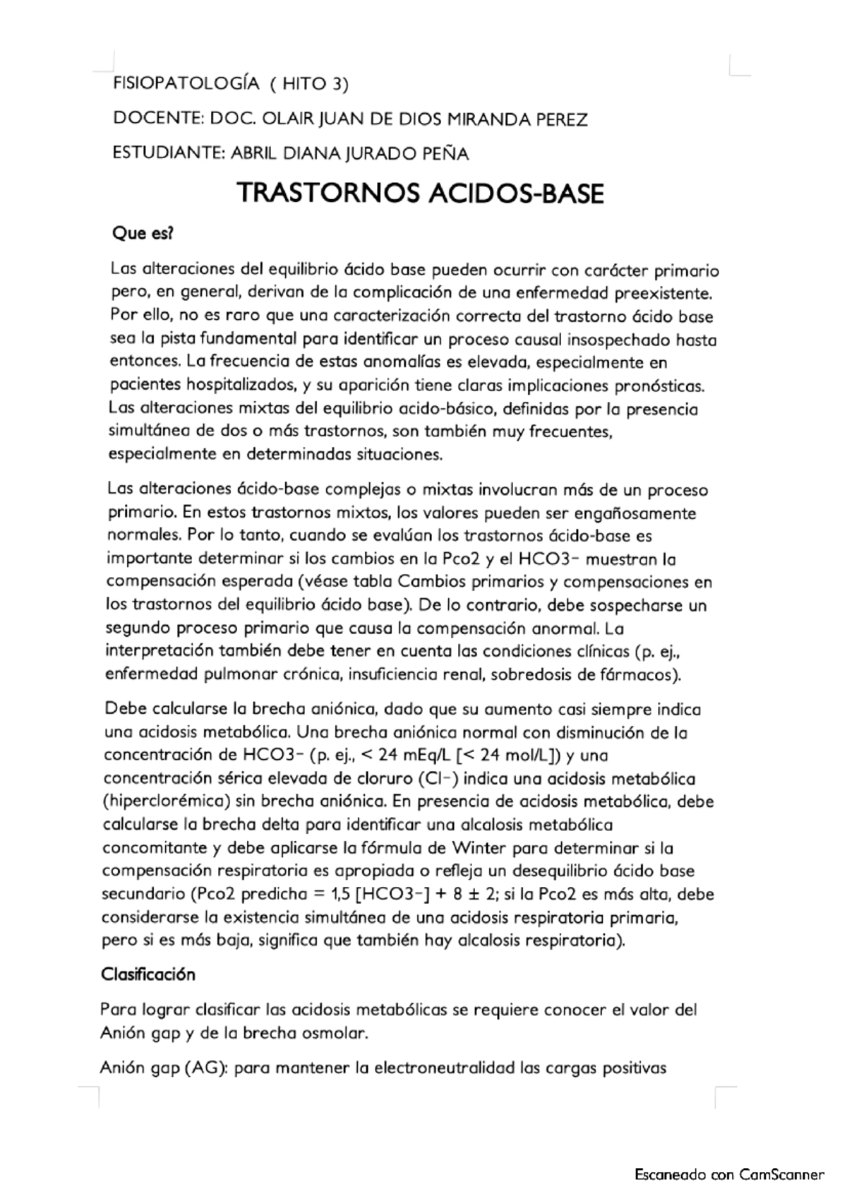 Abril Diana Jurado trastornos ácido- base - Bioquimica y farmacia - Studocu