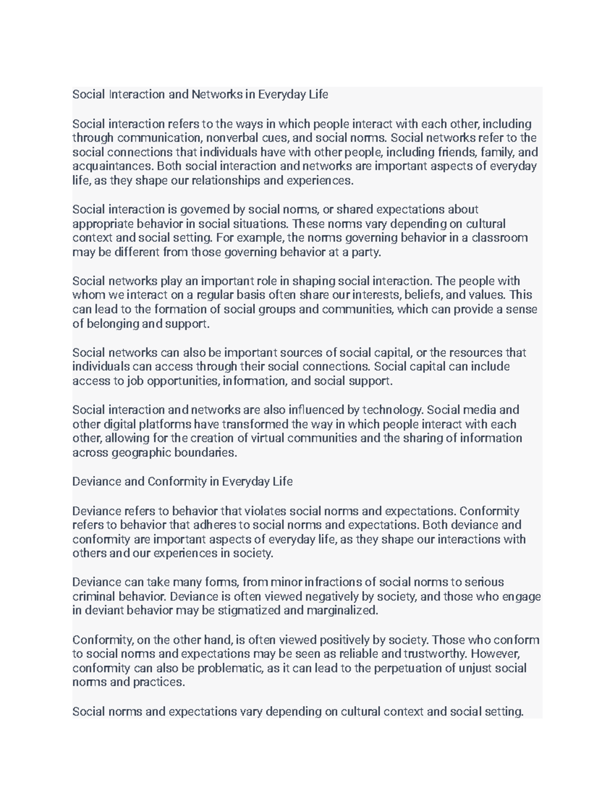 Sociology of Everyday Life 5-6 - Social Interaction and Networks in ...