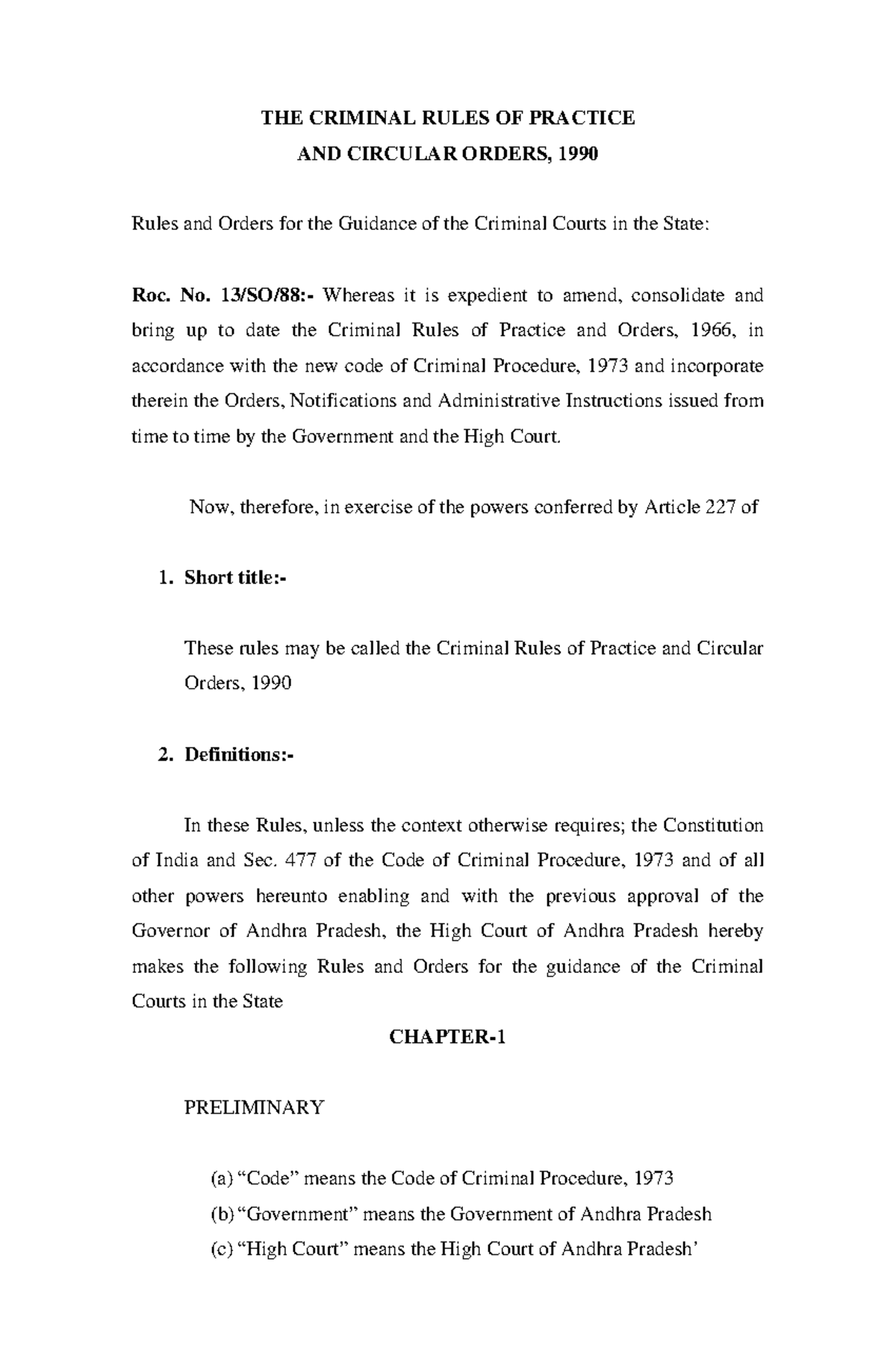 Criminal Rules OF Practice AND Circular Orders ,1990 - THE CRIMINAL ...