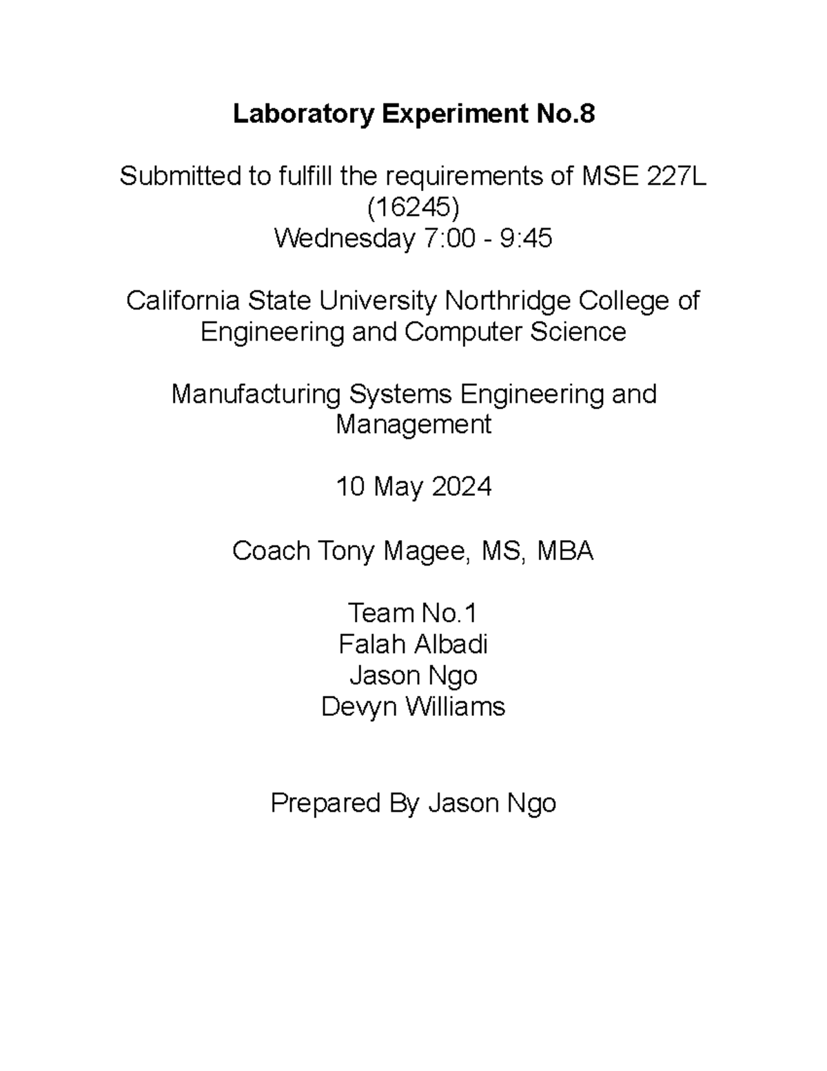 Experiment 8 - Google Docs - Laboratory Experiment No. Submitted to fulfill the requirements of ...