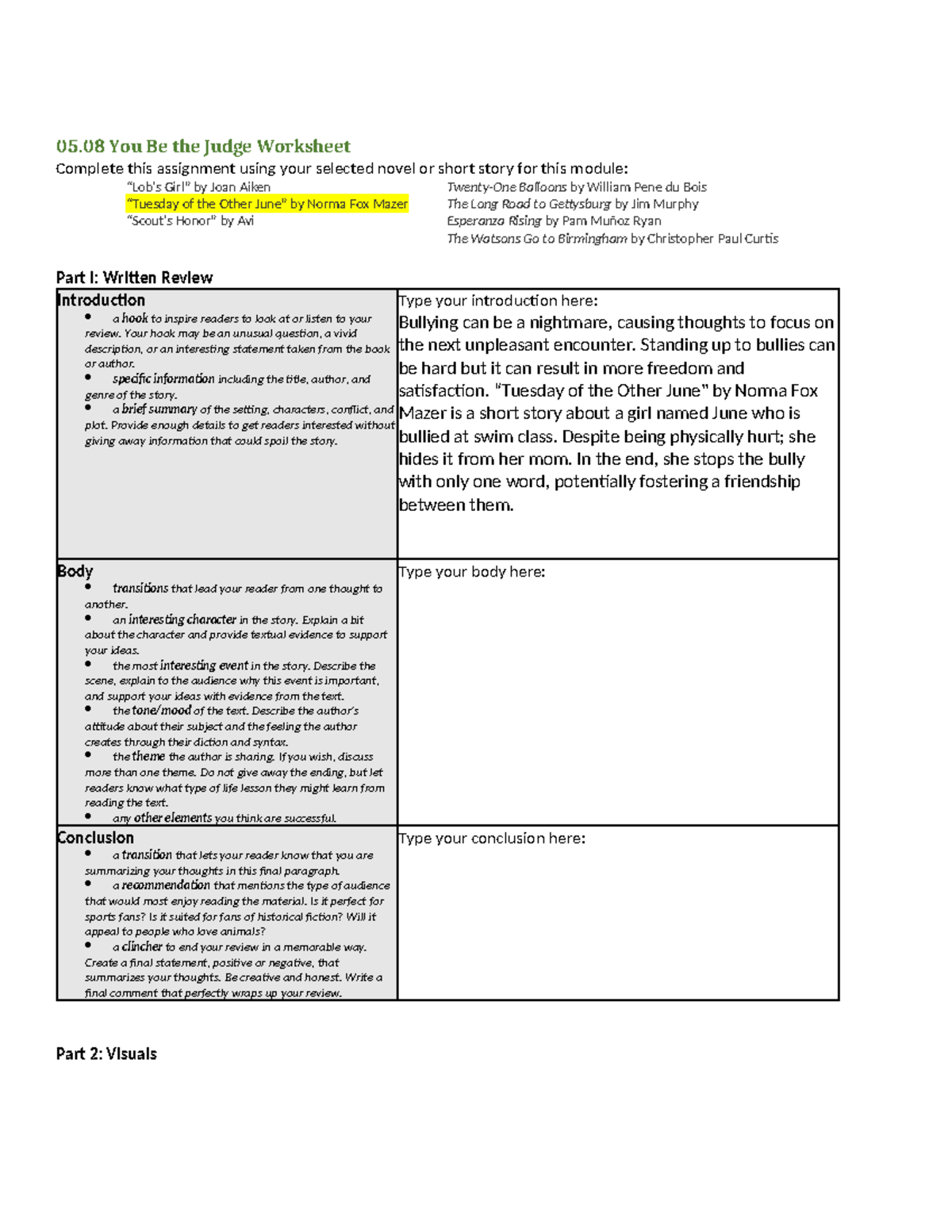 05.08 You Be Judge Worksheet - 05 You Be the Judge Worksheet Complete ...