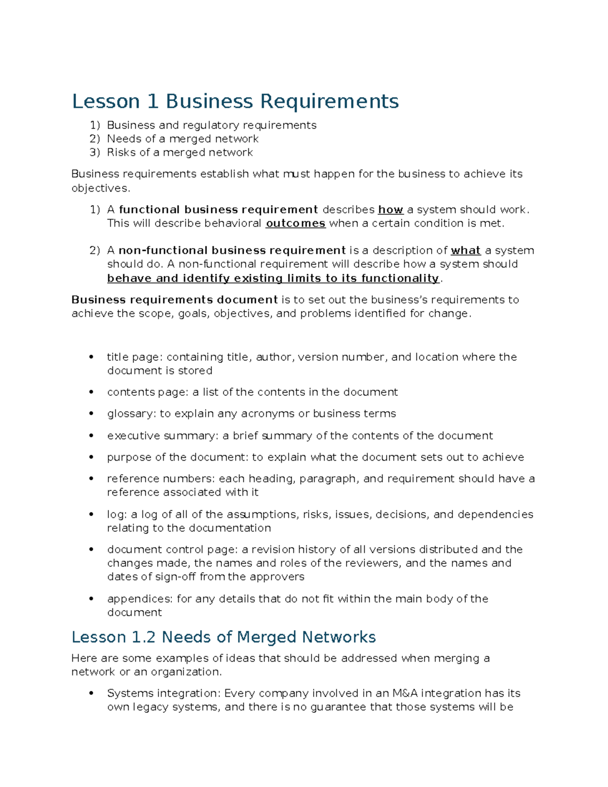 Lesson 1 Business Requirements - Lesson 1 Business Requirements 1) Business and regulatory - Studocu