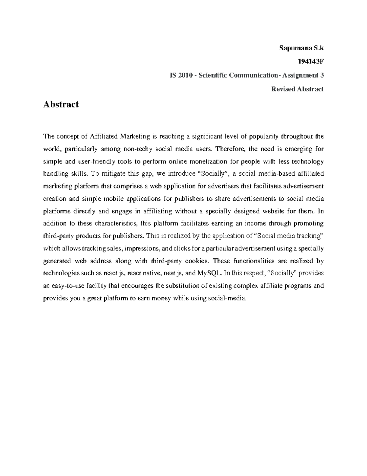 194143 F Revised Abstract - Sapumana S 194143F IS 2010 - Scientific Communication- Assignment 3 ...