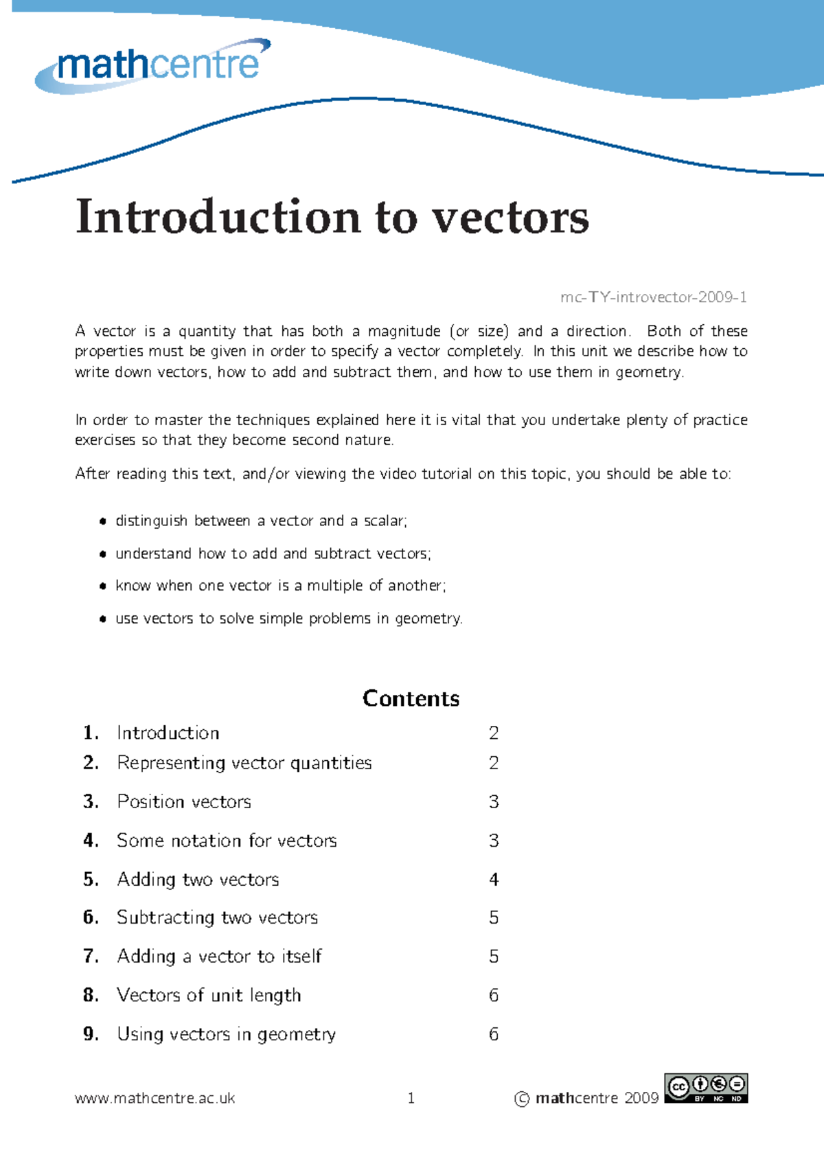 intro to vector - Introduction to vectors mc-TY-introvector-2009- A ...