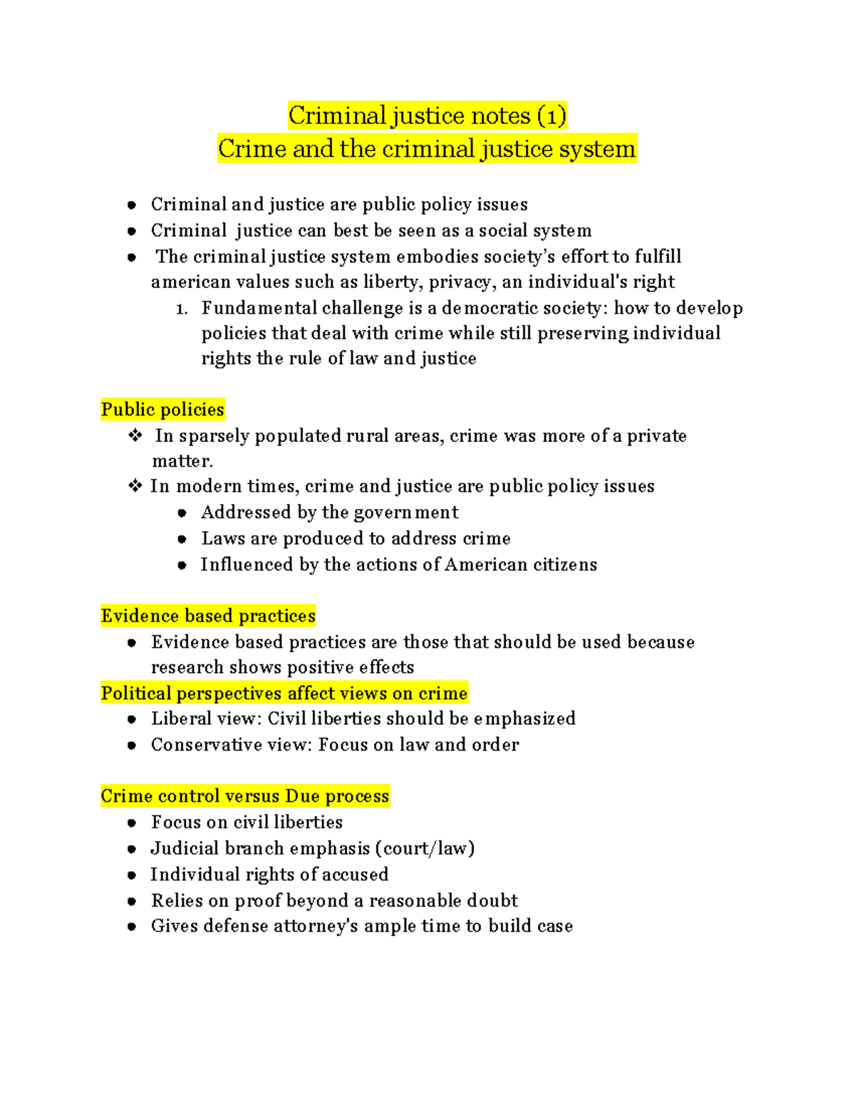 Criminal justice 1310 notes - Criminal justice notes (1) Crime and the ...