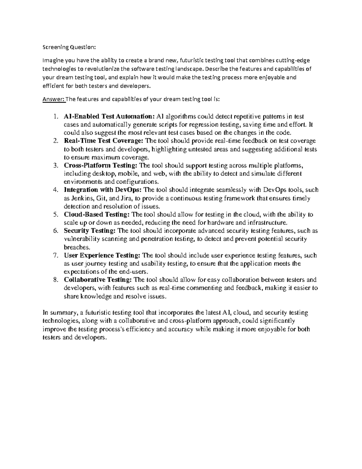 Screening Question Answer - Screening Question: Imagine you have the ...