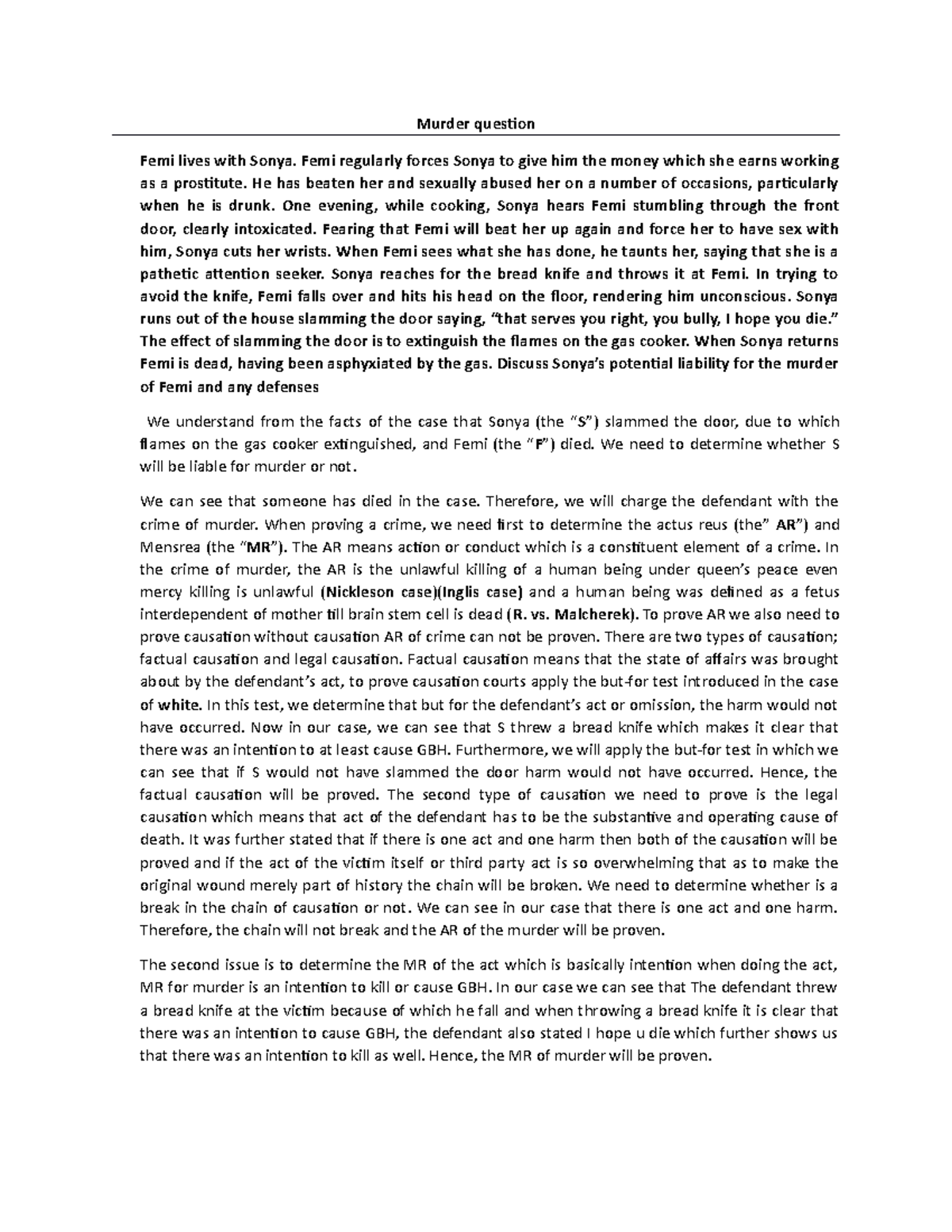 Murder opinion writing 2018 B2 (Auto Recovered) - Murder question Femi ...