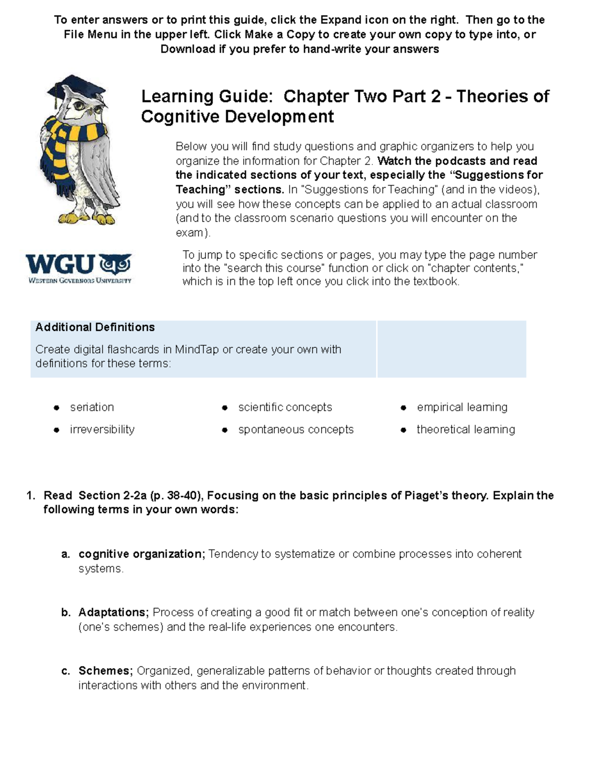 Chapter 2 Part 2 Learning Guide - To enter answers or to print this ...