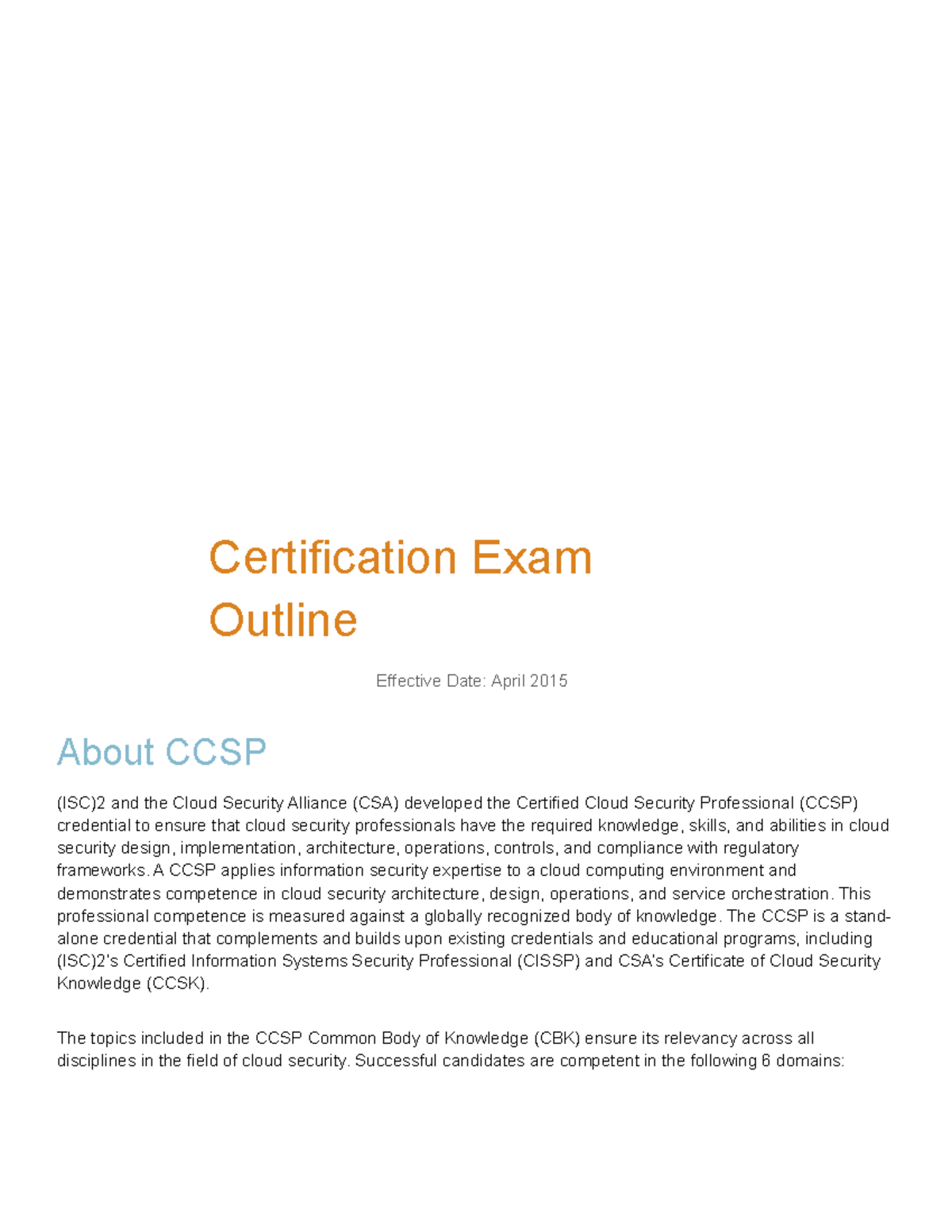 CCSP-Exam-Outline - CCSP Study Guide - Certification Exam Outline ...