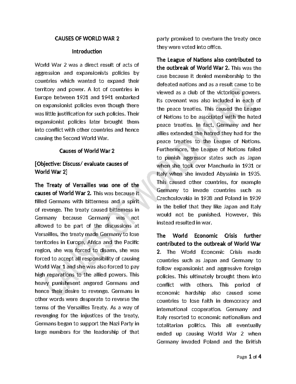 Causes OF World WAR 2 - historyy - CAUSES OF WORLD WAR 2 Introduction ...