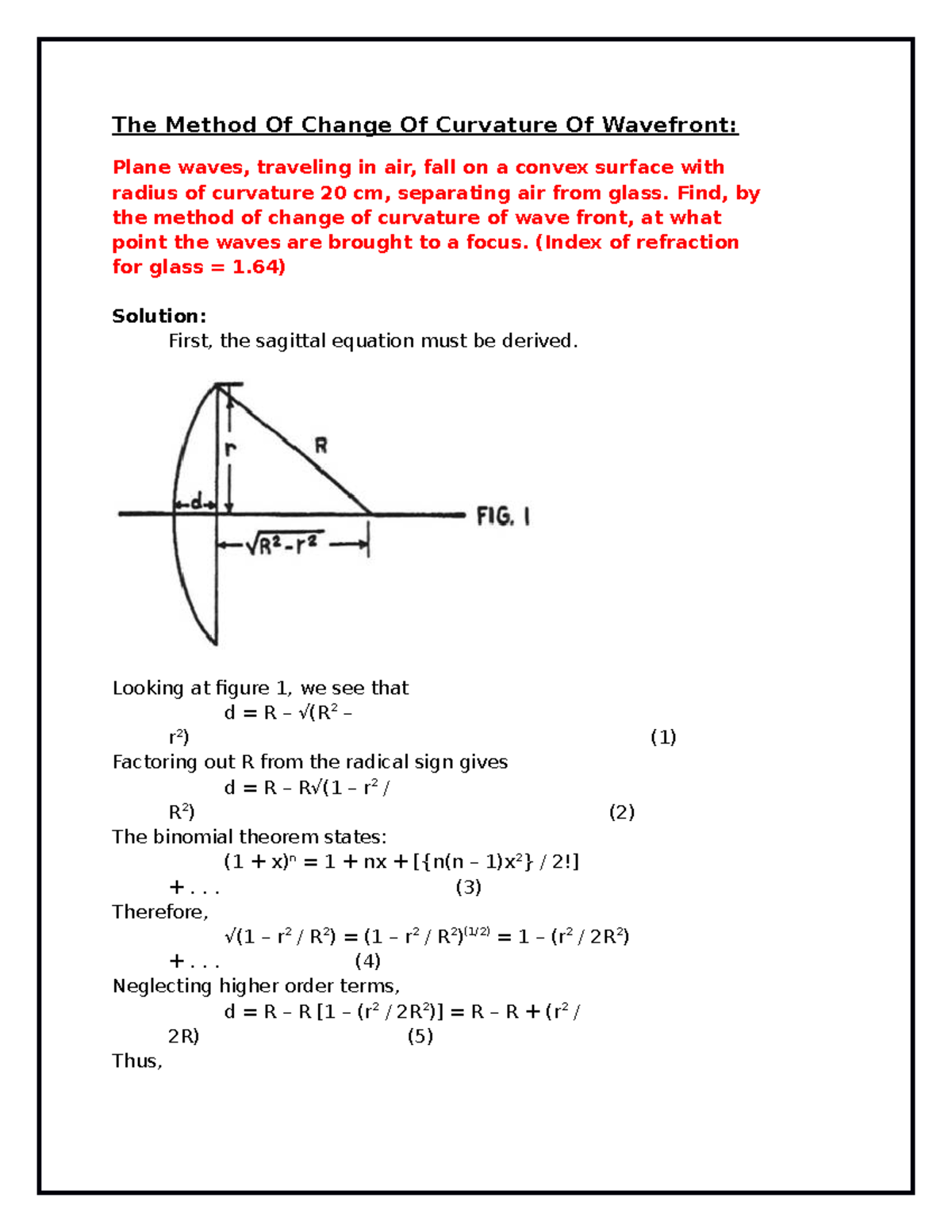The Method Of Change Of Curvature Of Wavefront - Find, by the method of change of curvature of ...