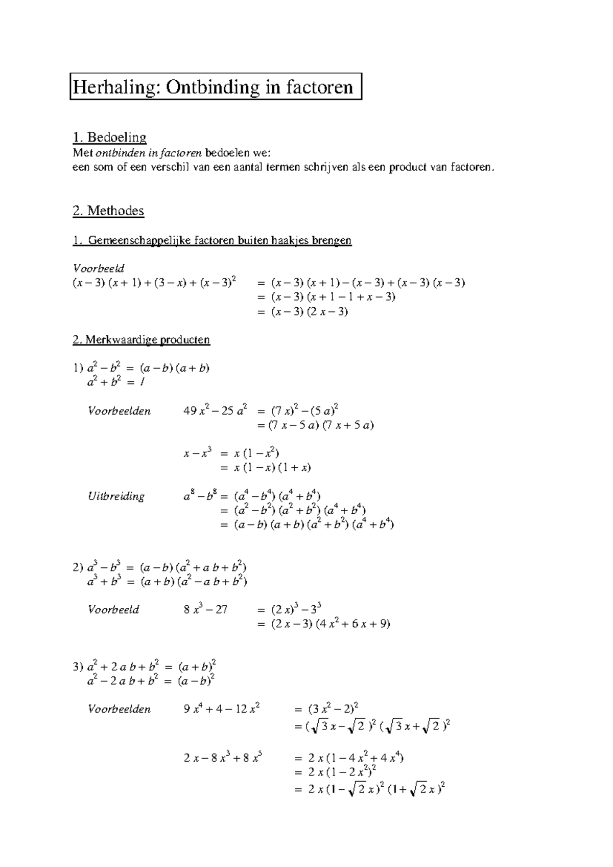 Ontbinden in factoren theorie - Herhaling: Ontbinding in factoren 1 ...