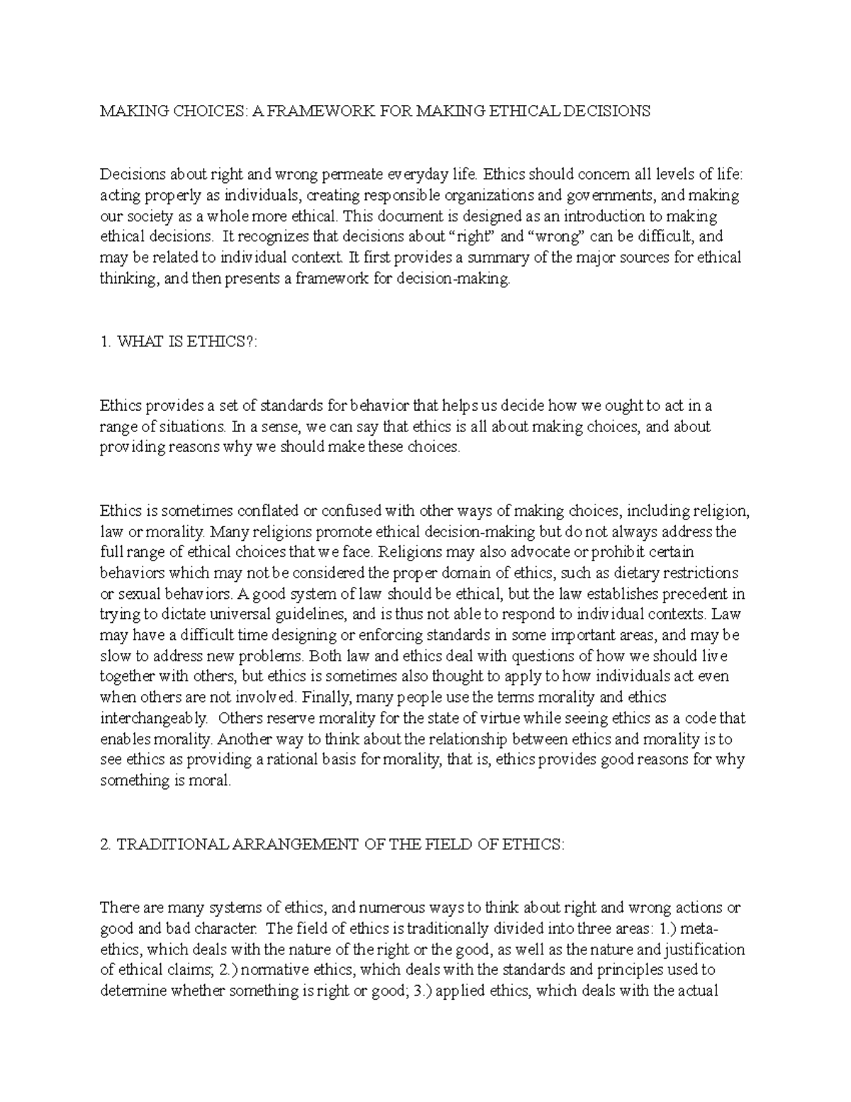 Making Choices assi - Notes - MAKING CHOICES: A FRAMEWORK FOR MAKING ...