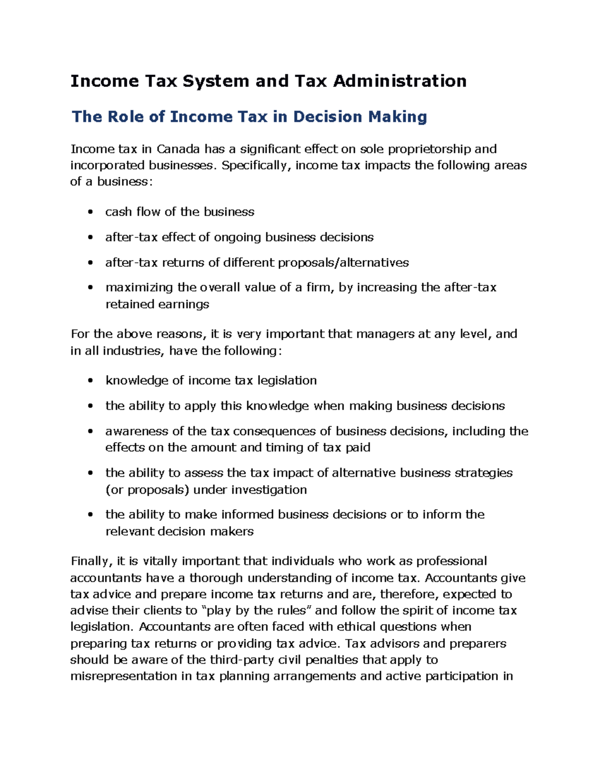 Additional Notes - Income Tax System and Tax Administration The Role of ...