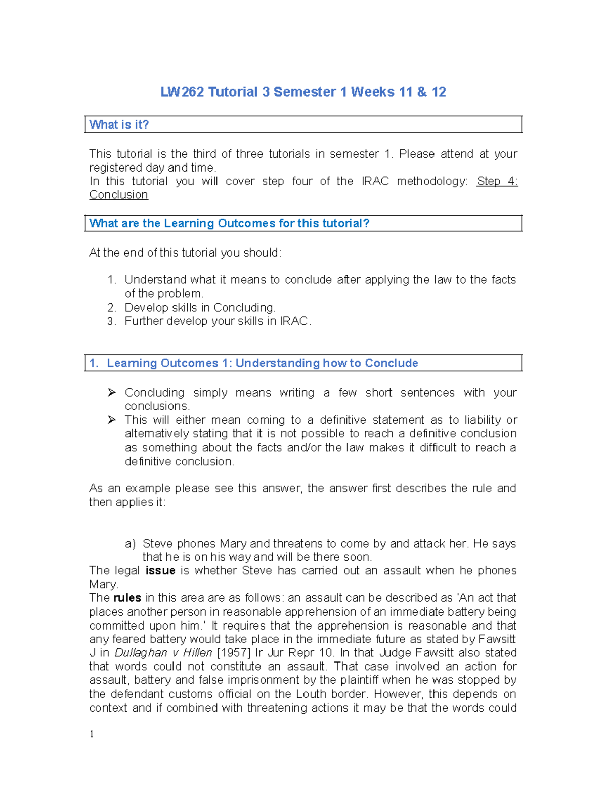 Tutorial 3 LW262 s1 2022 - LW262 Tutorial 3 Semester 1 Weeks 11 & 12 ...
