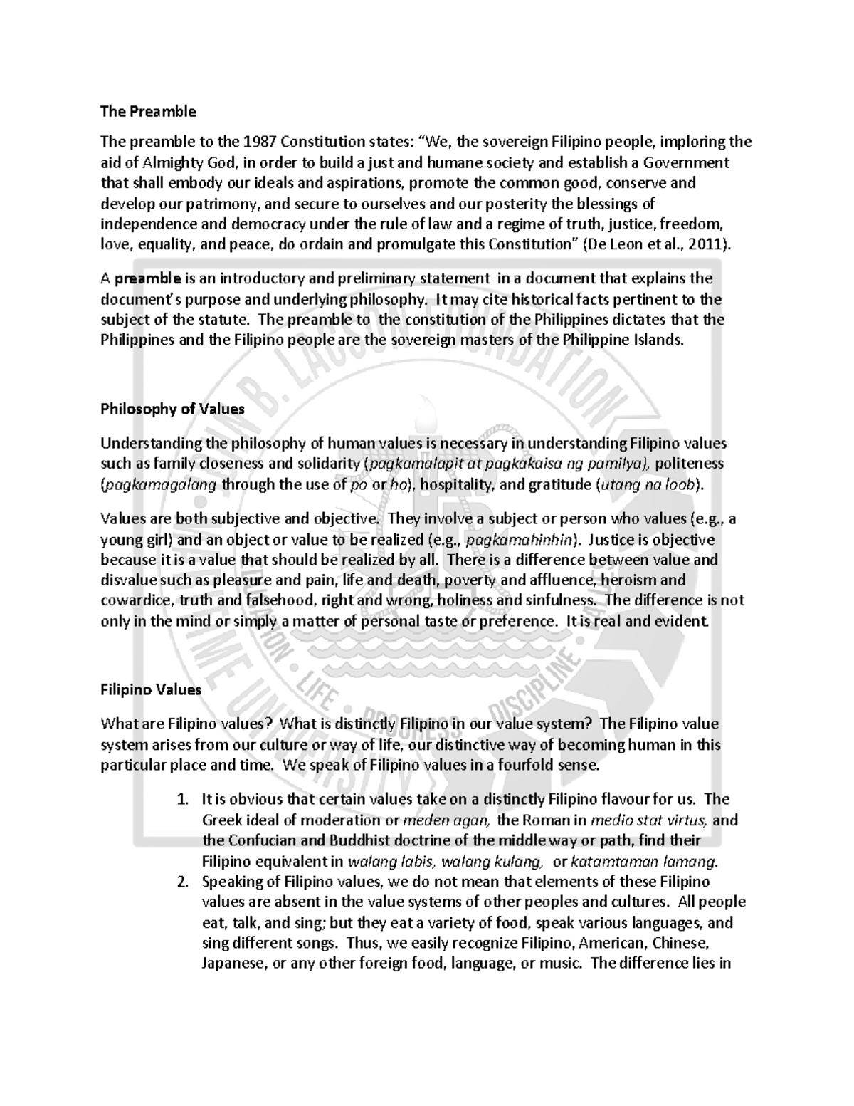 NSTP CWTS 1 Unit 2 Discussion 1 - The Preamble The preamble to the 1987 ...