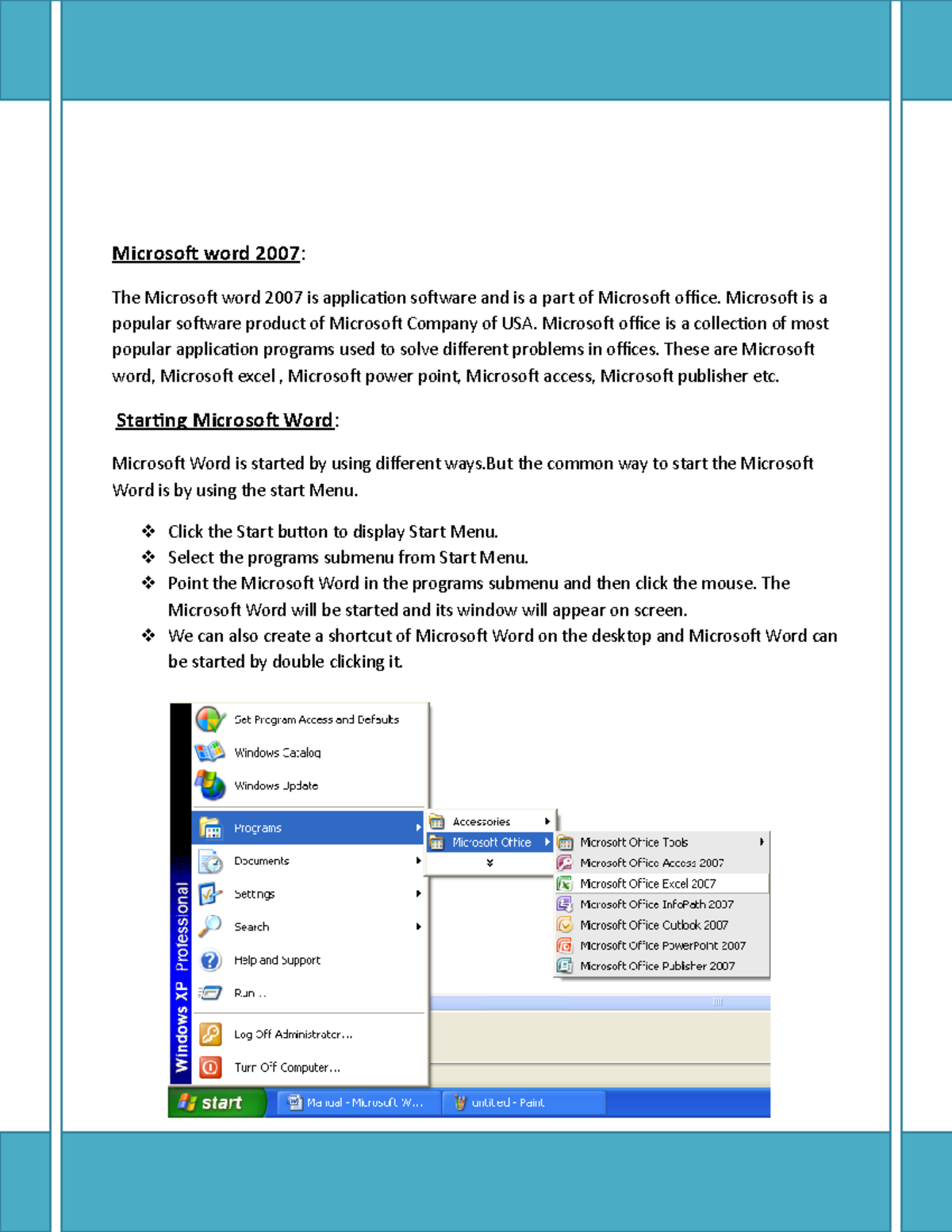 2 - continued of prof 1st day at third topic - Microsoft word 2007 ...
