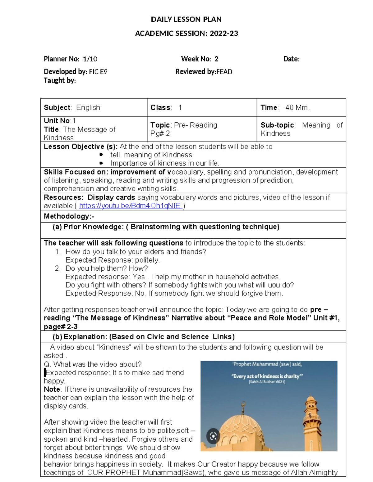 Week 2 planner 1 Grade 1 - Introduction to Programming - DAILY LESSON ...