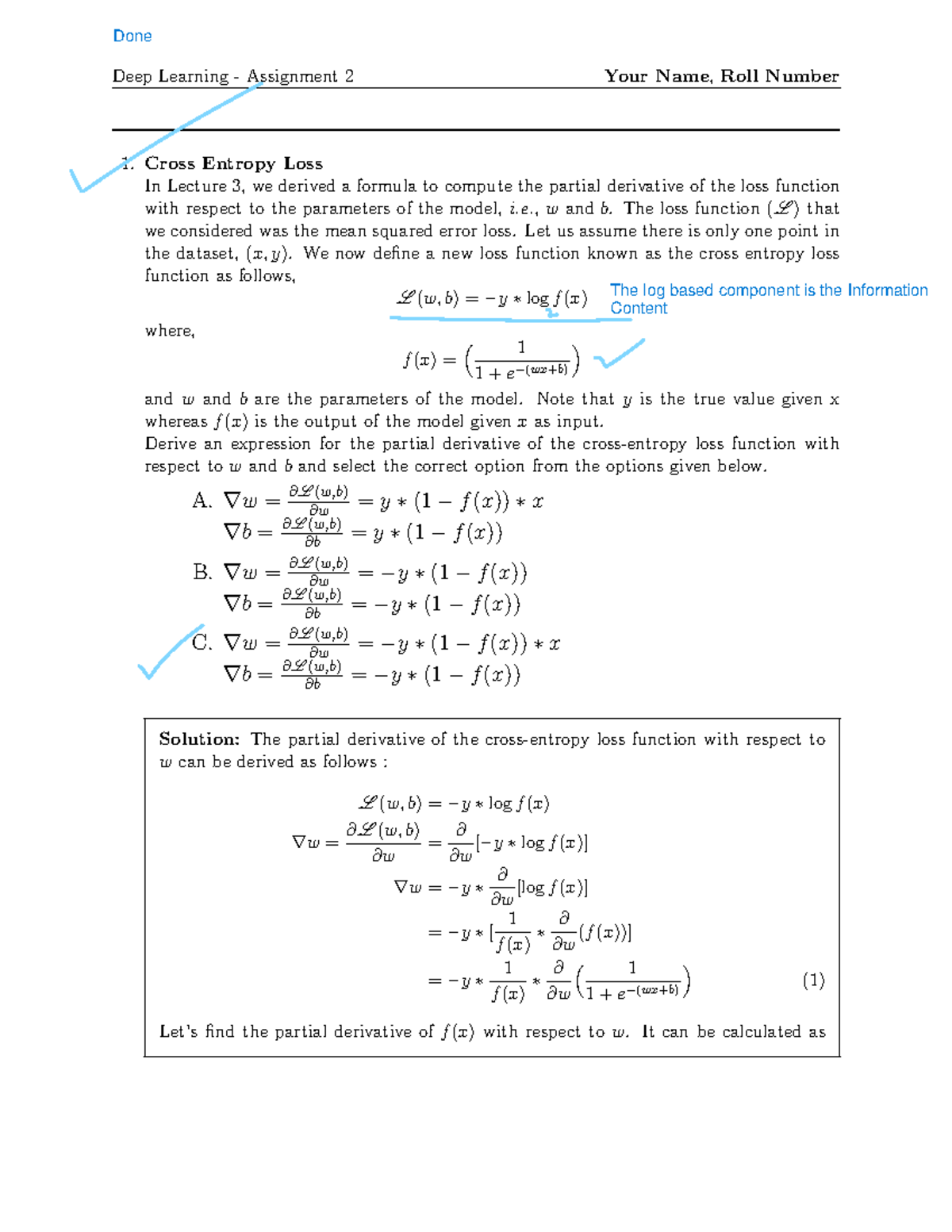 DEEP Learning Assignment 2 Solutions - Deep Learning - Assignment 2 Your Name, Roll Number Cross ...