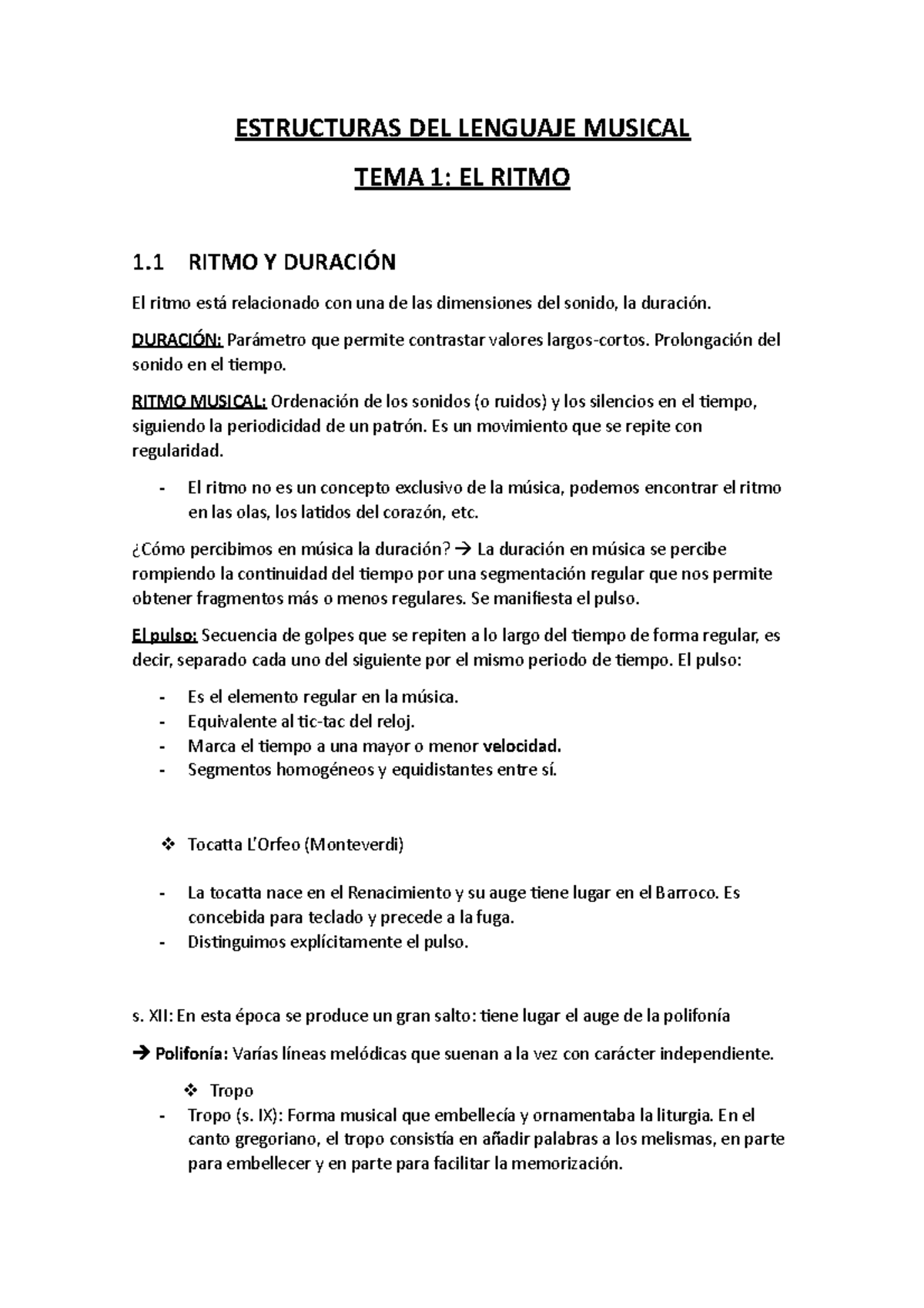 Tema 1: El Ritmo - ESTRUCTURAS DEL LENGUAJE MUSICAL TEMA 1: EL RITMO 1 ...