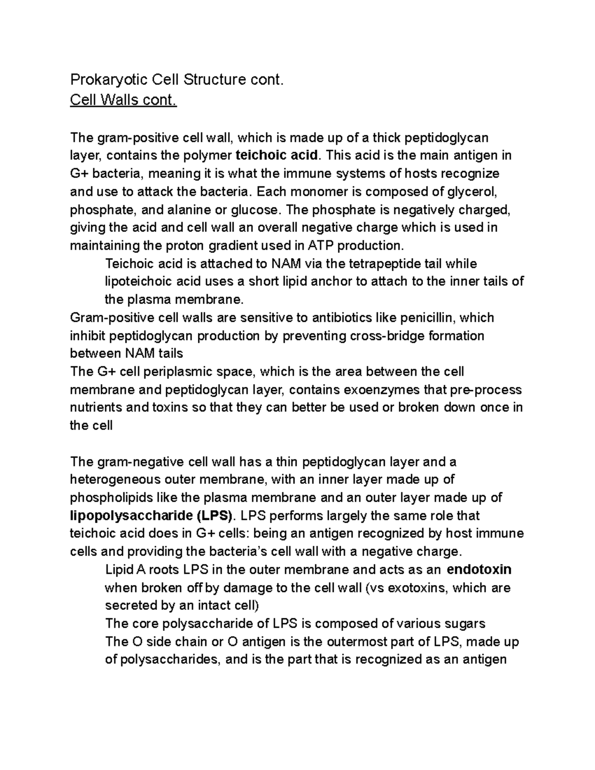 M122 Microbiology Lecture 4 Notes - Prokaryotic Cell Structure cont ...