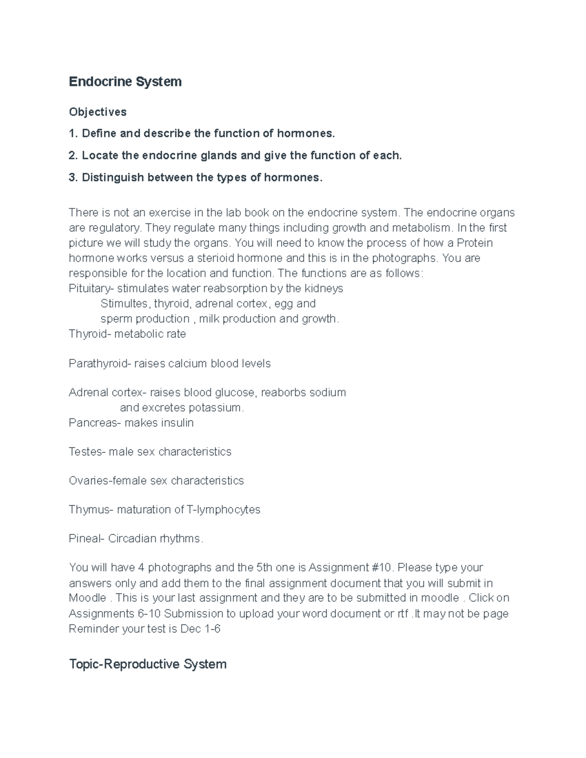 Human Bio Lab Endocrine System - Endocrine System Objectives Define and ...