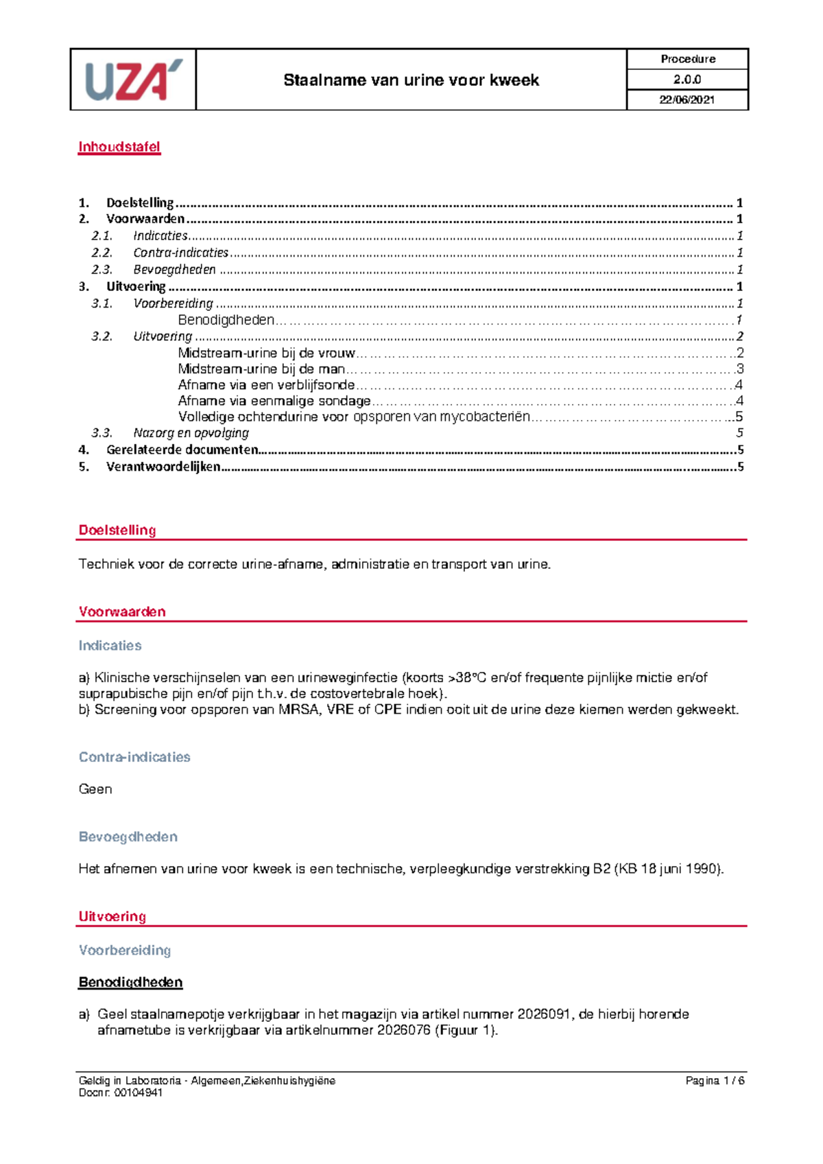 Staalname van urine voor kweek - 22/06/ Geldig in Laboratoria ...