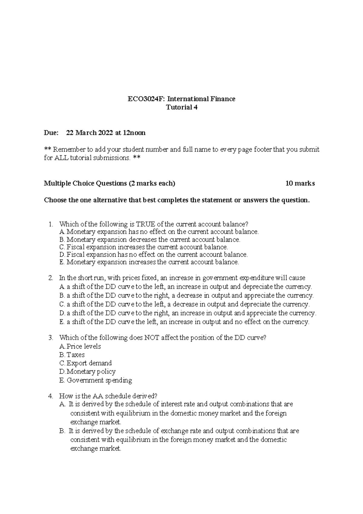 ECO34 - Tut 4 - Tutorial Assignment 4 - ECO3024F: International Finance ...