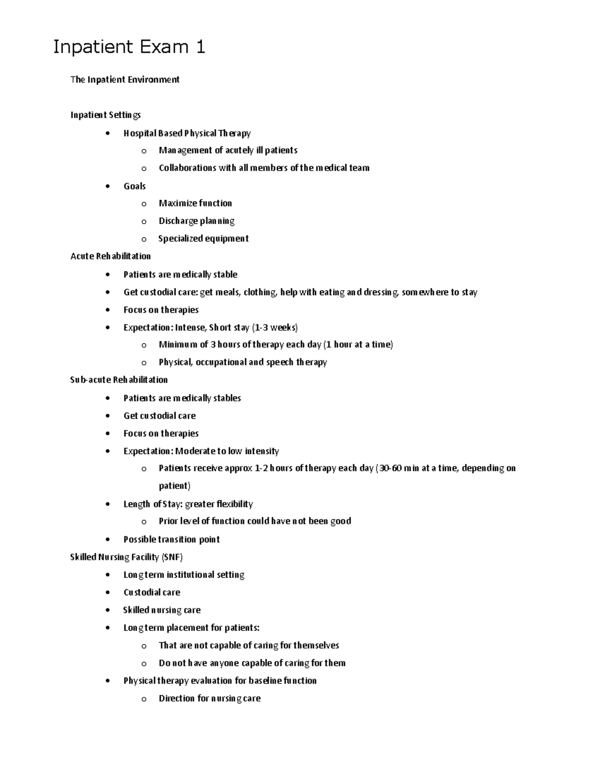 Inpatient Exam 1 Study Guide - Inpatient Exam 1 The Inpatient ...