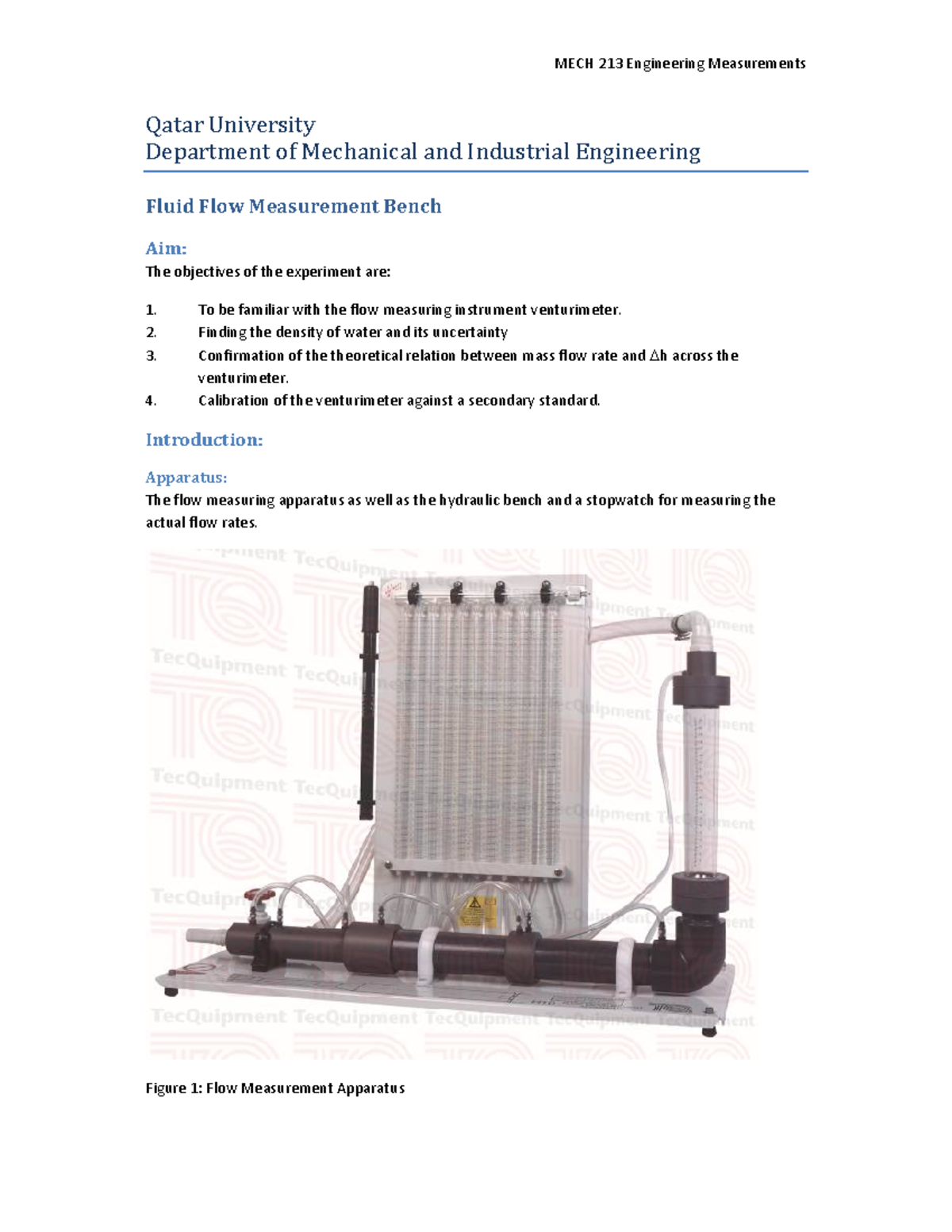 Fluid Flow Measurement - Qatar University Department of Mechanical and ...