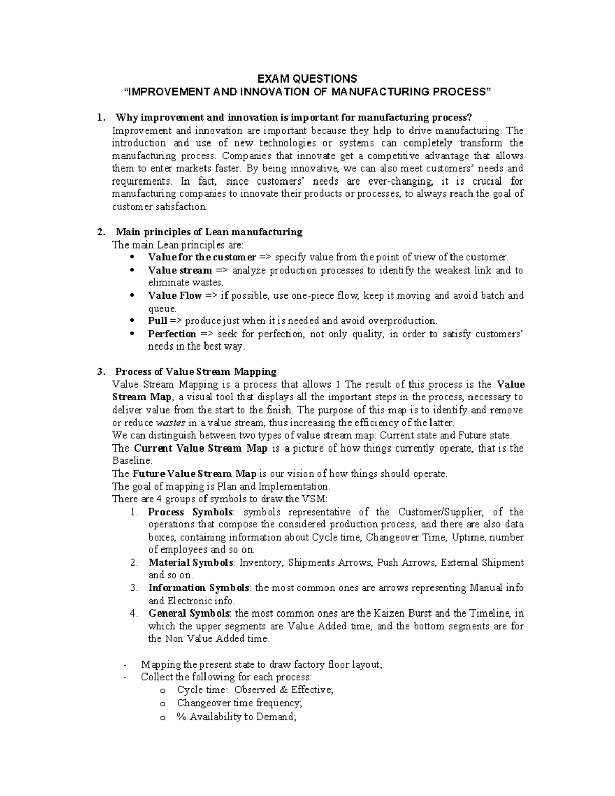 EXAM Questions - EXAM QUESTIONS “IMPROVEMENT AND INNOVATION OF ...