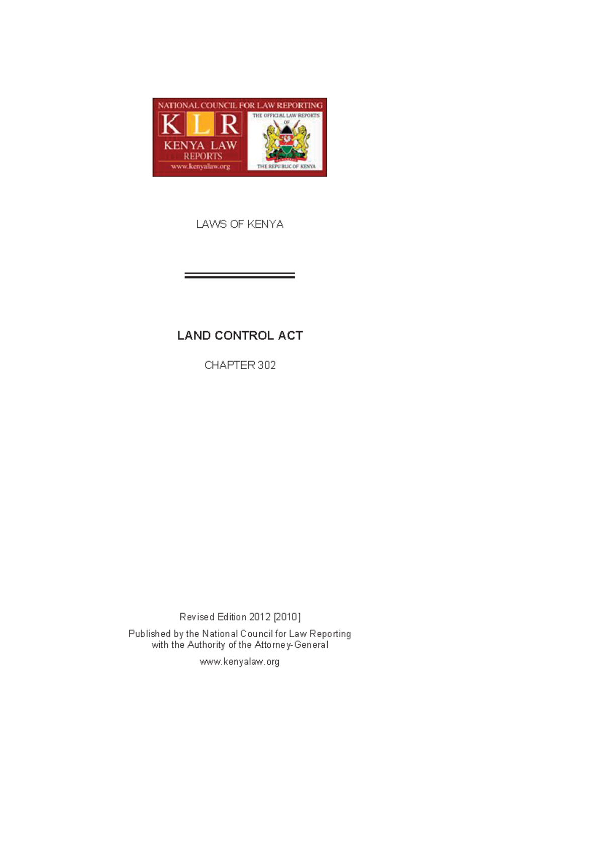 Land Control Act Cap302 - LAWS OF KENYA LAND CONTROL ACT CHAPTER 302 ...