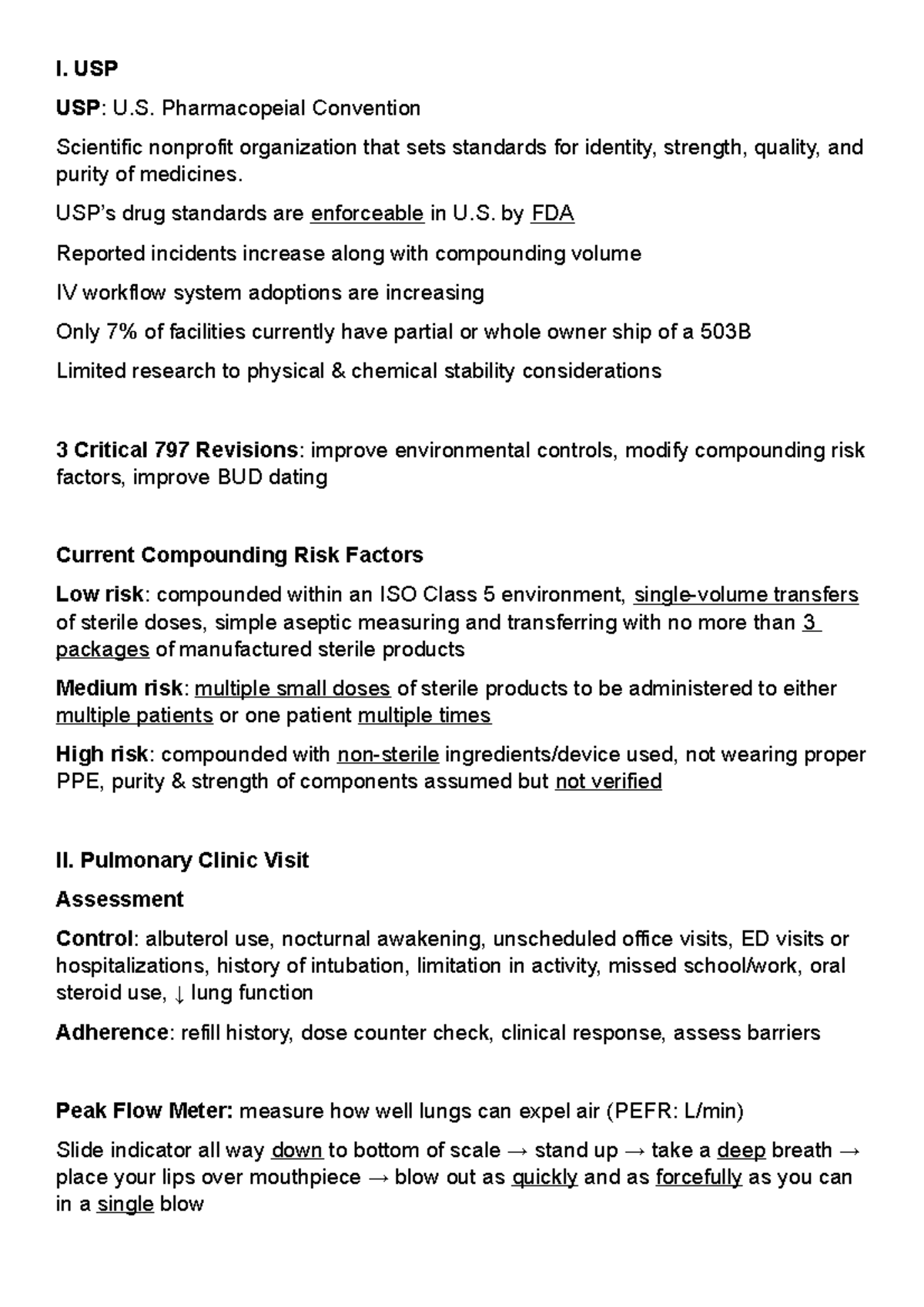 Exam 1 SG - lecture - I. USP USP: U. Pharmacopeial Convention ...