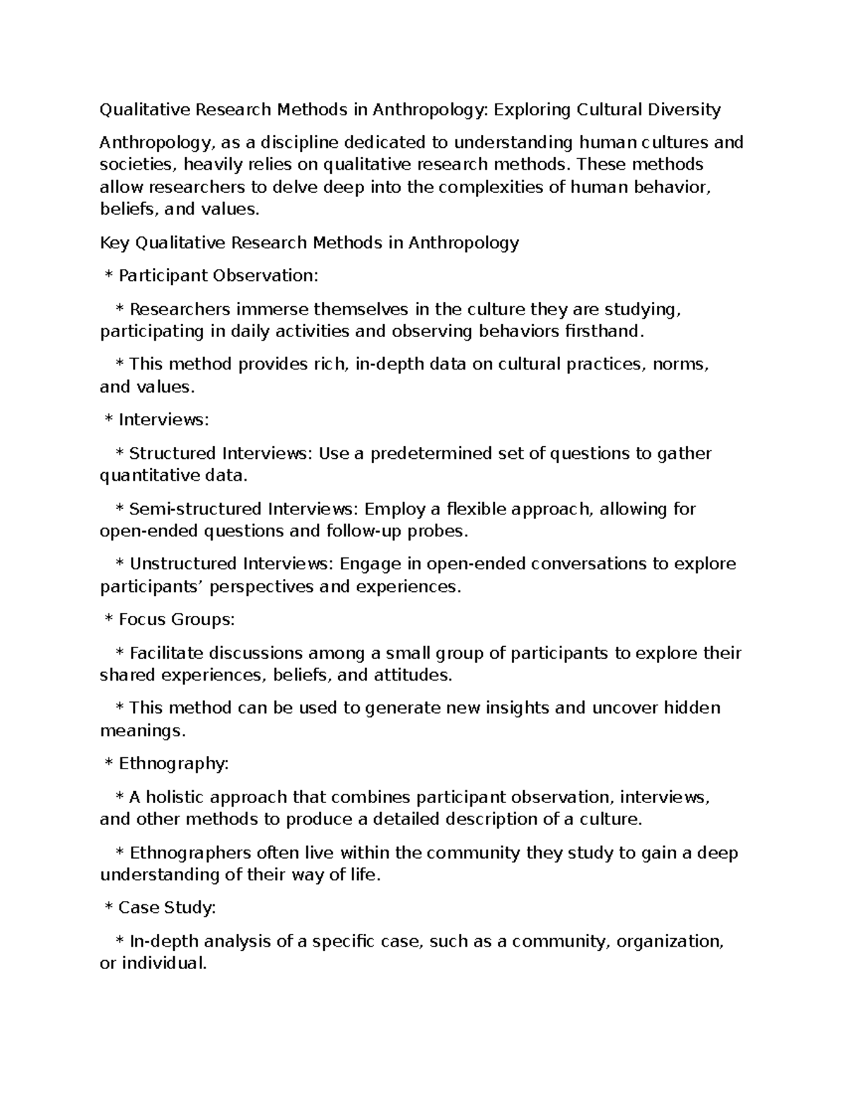 Exploring Cultural Diversity - Qualitative Research Methods in ...