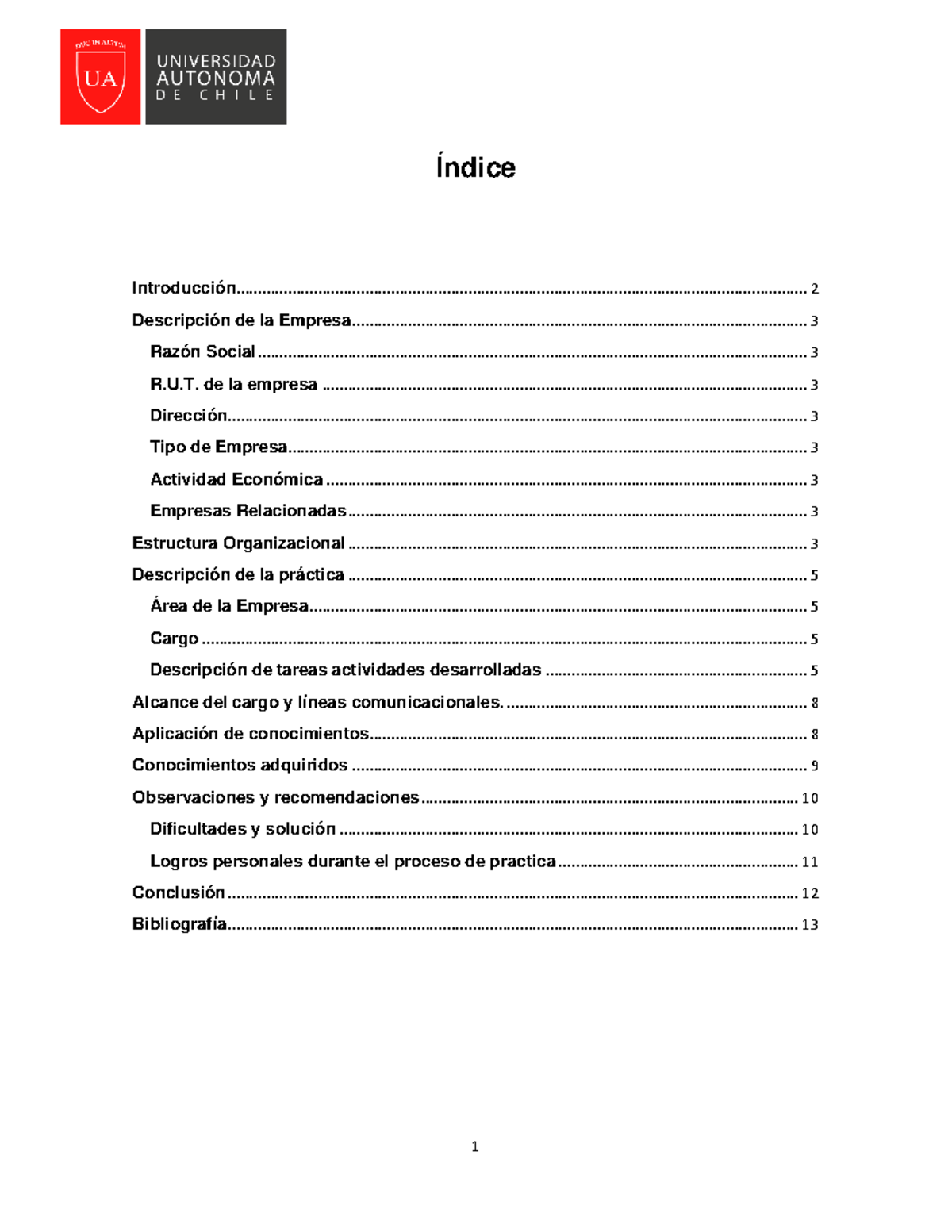 informe practica profesional - Índice - Studocu