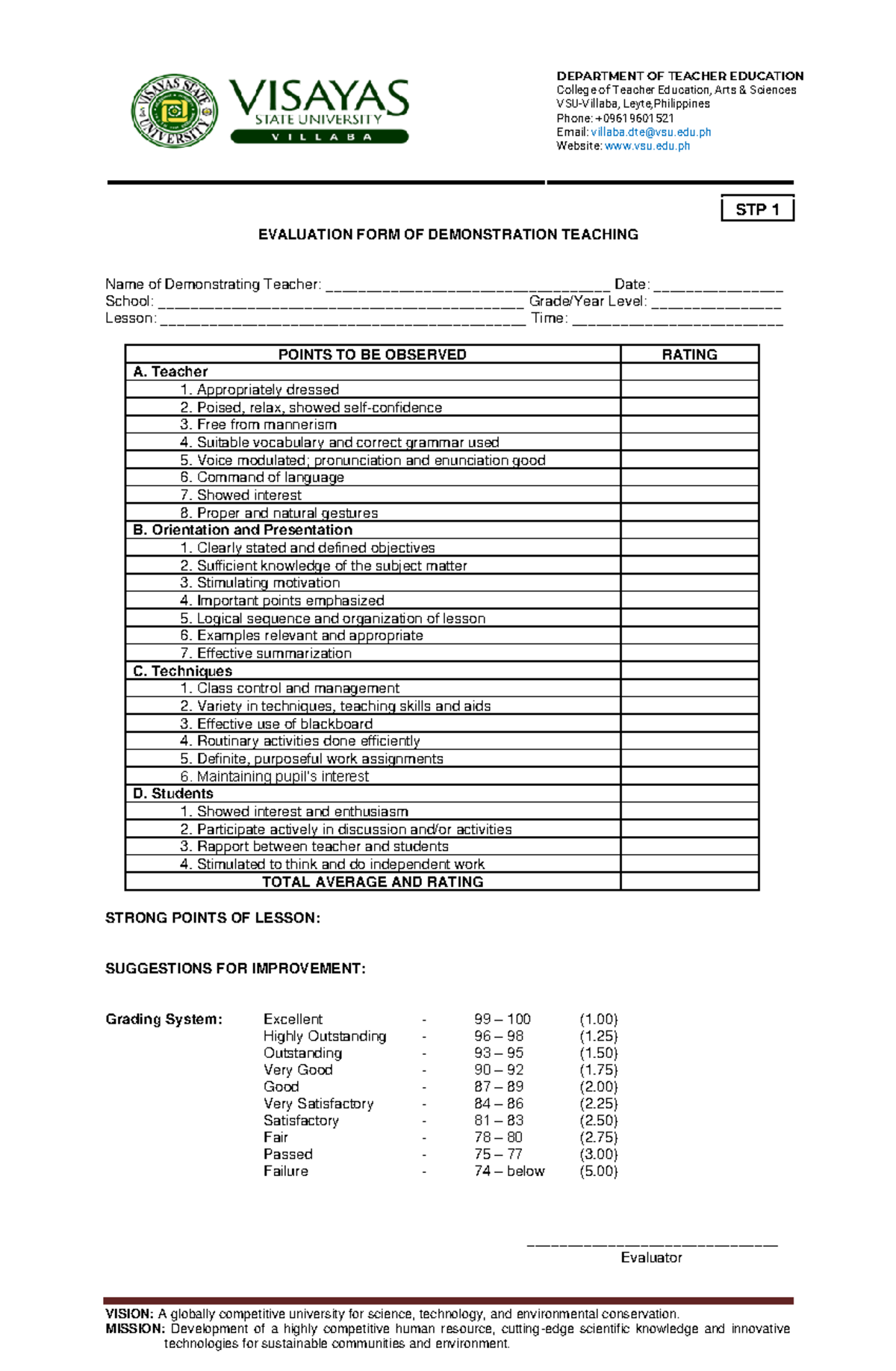 Criteria - VISION: A globally competitive university for science ...