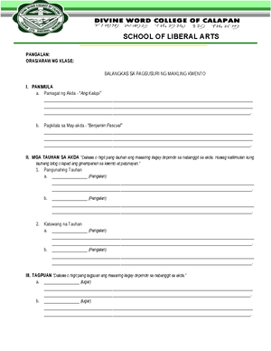 ANG Kalupi - Pagsusuri ng maikling kwento - SCHOOL OF LIBERAL ARTS “Ang ...