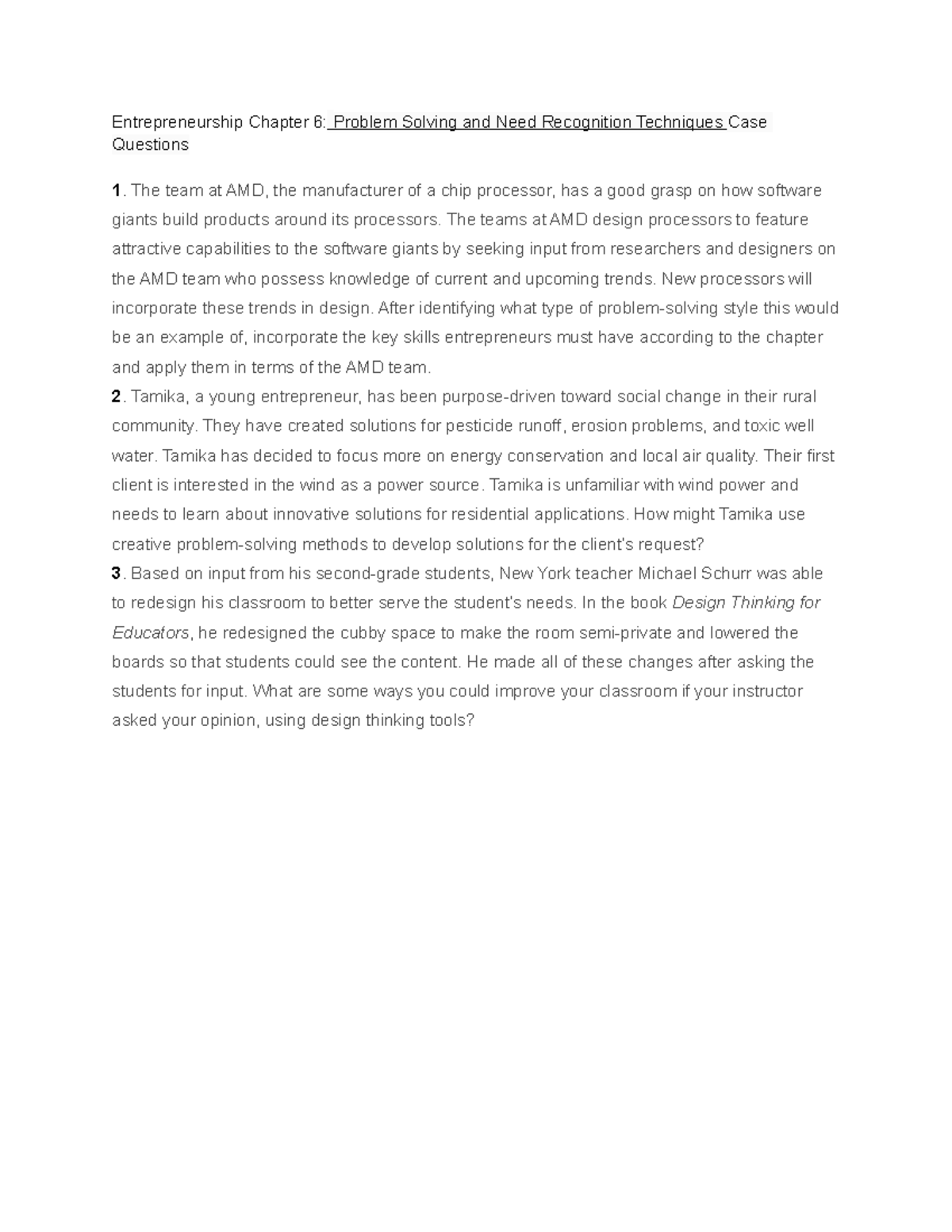 Entrepreneurship Chapter 6 Problem Solving and Need Recognition ...