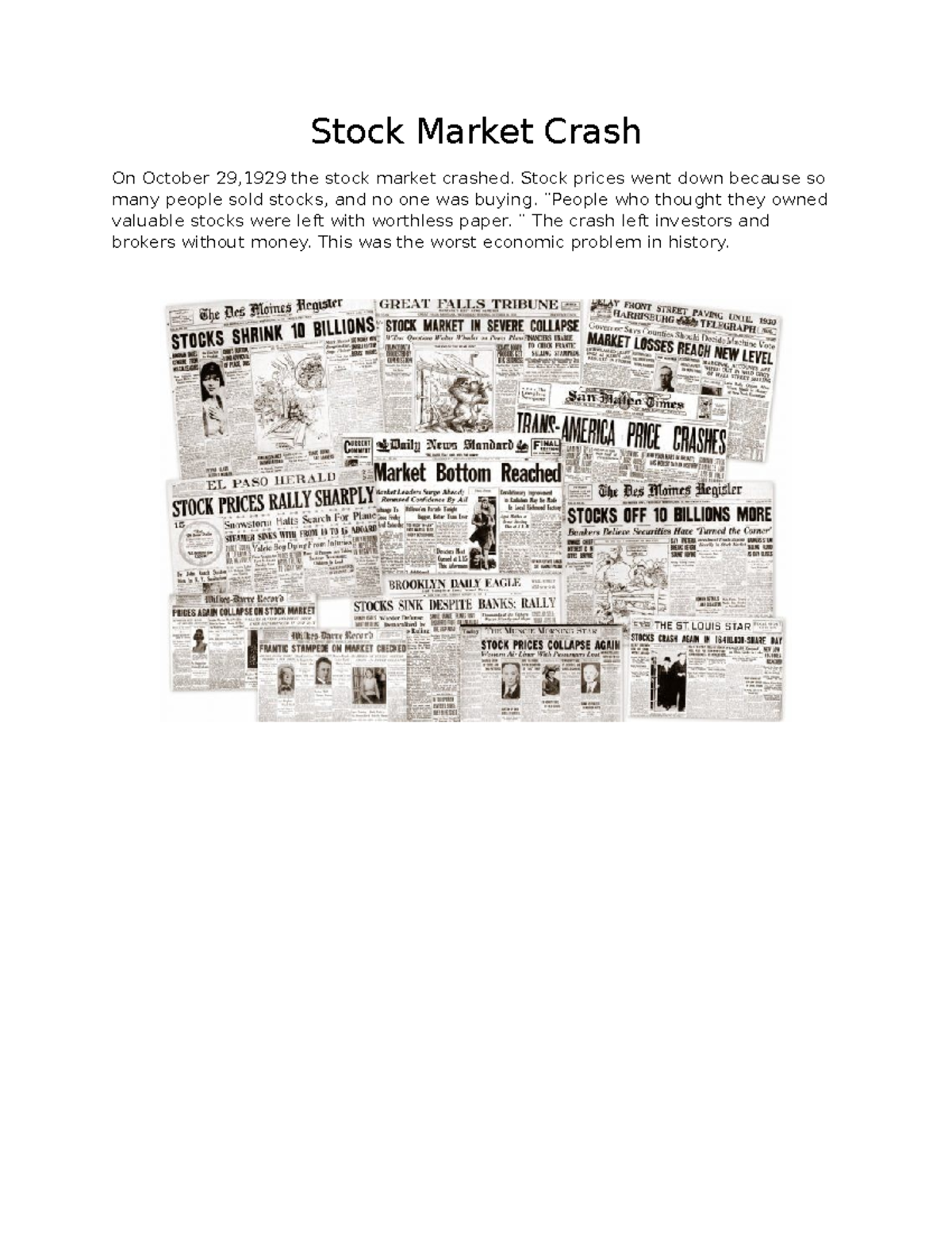 project ss - just write this in math - Stock Market Crash On October 29 ...