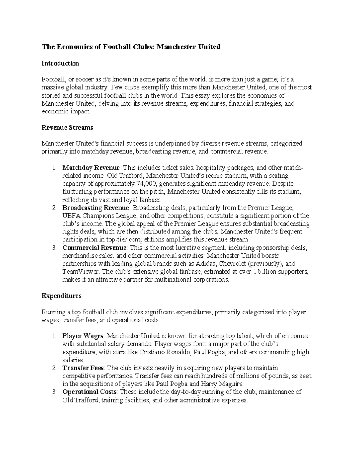 Football Clubs - bkjnkl - The Economics of Football Clubs: Manchester ...
