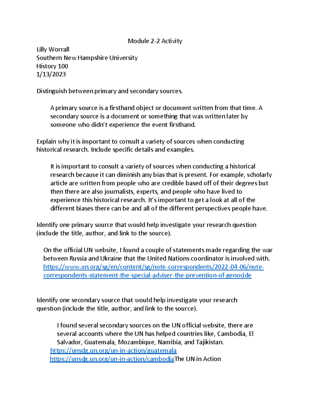 HIS Module 2-2 - Module 2-2 Activity Lilly Worrall Southern New ...