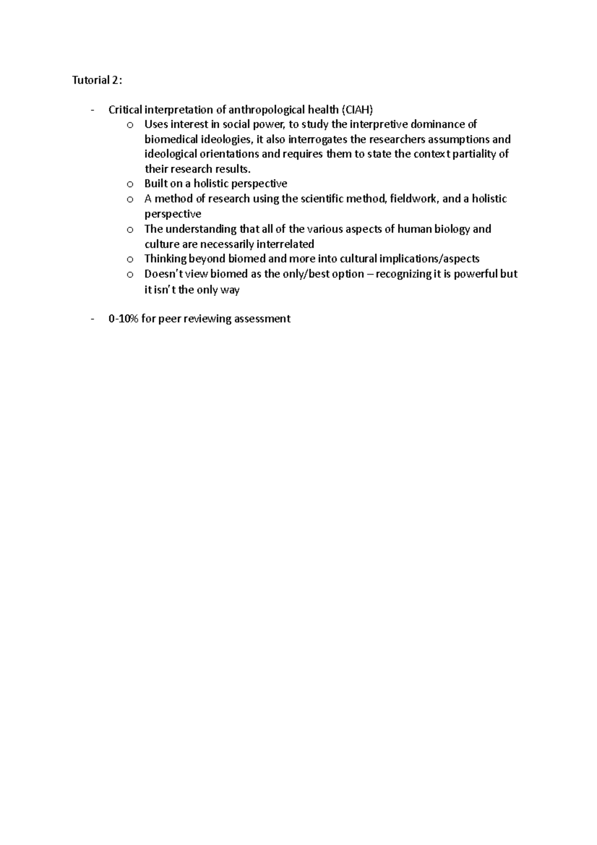 ANTH Tutorial - lecture notes - Tutorial 2: - Critical interpretation ...