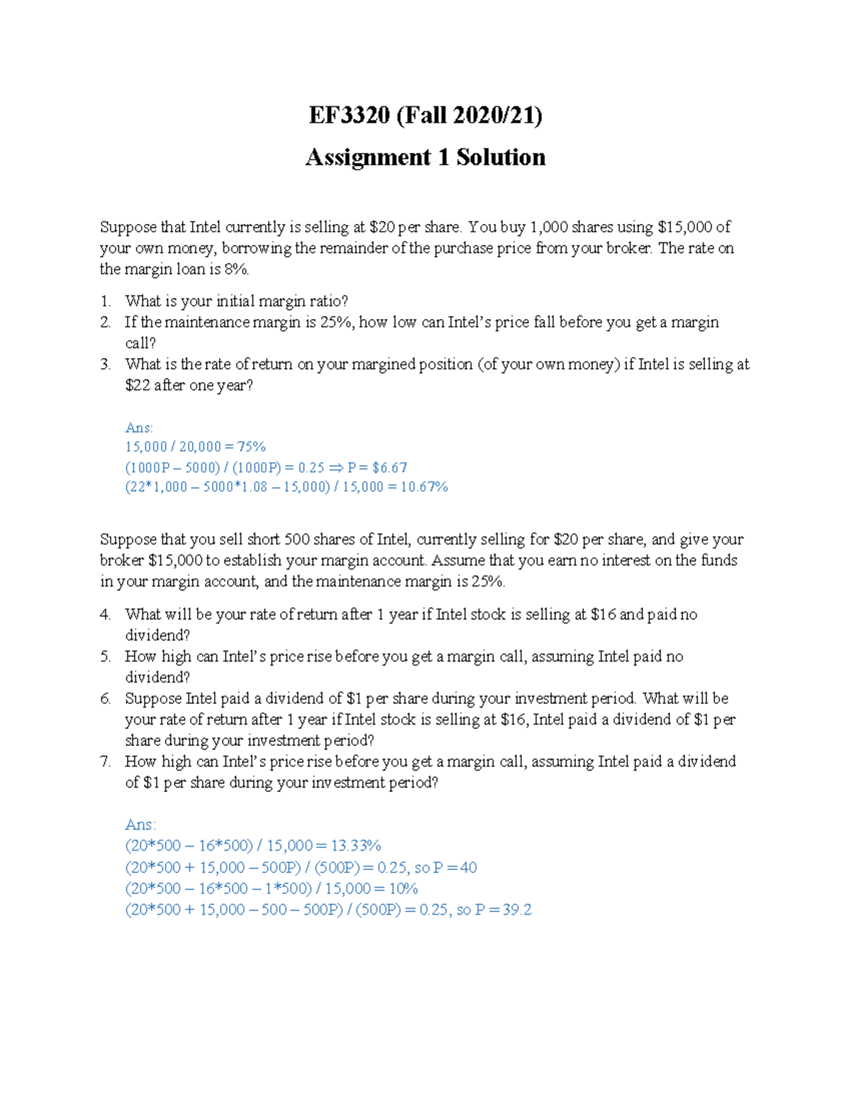 Assignment 1 ans - this is the ans of asm 1 - EF3320 (Fall 2020/21) Assignment 1 Solution ...