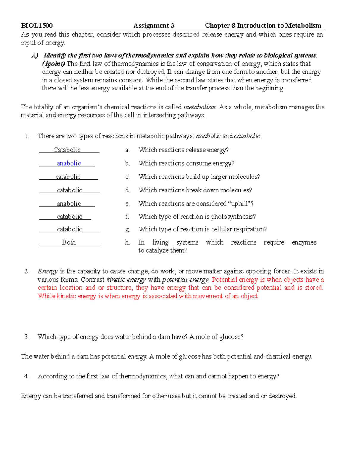 Assig 3 Chapter 8 - homework - BIOL1500 Assignment 3 Chapter 8 ...