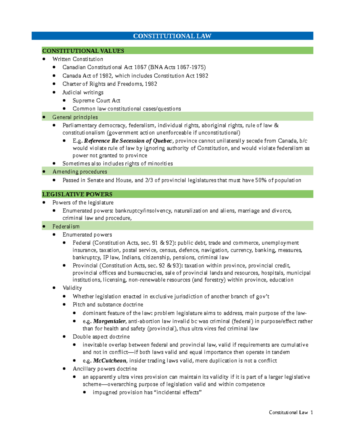 Outline - Con Law NCA - CONSTITUTIONAL LAW CONSTITUTIONAL VALUES ...
